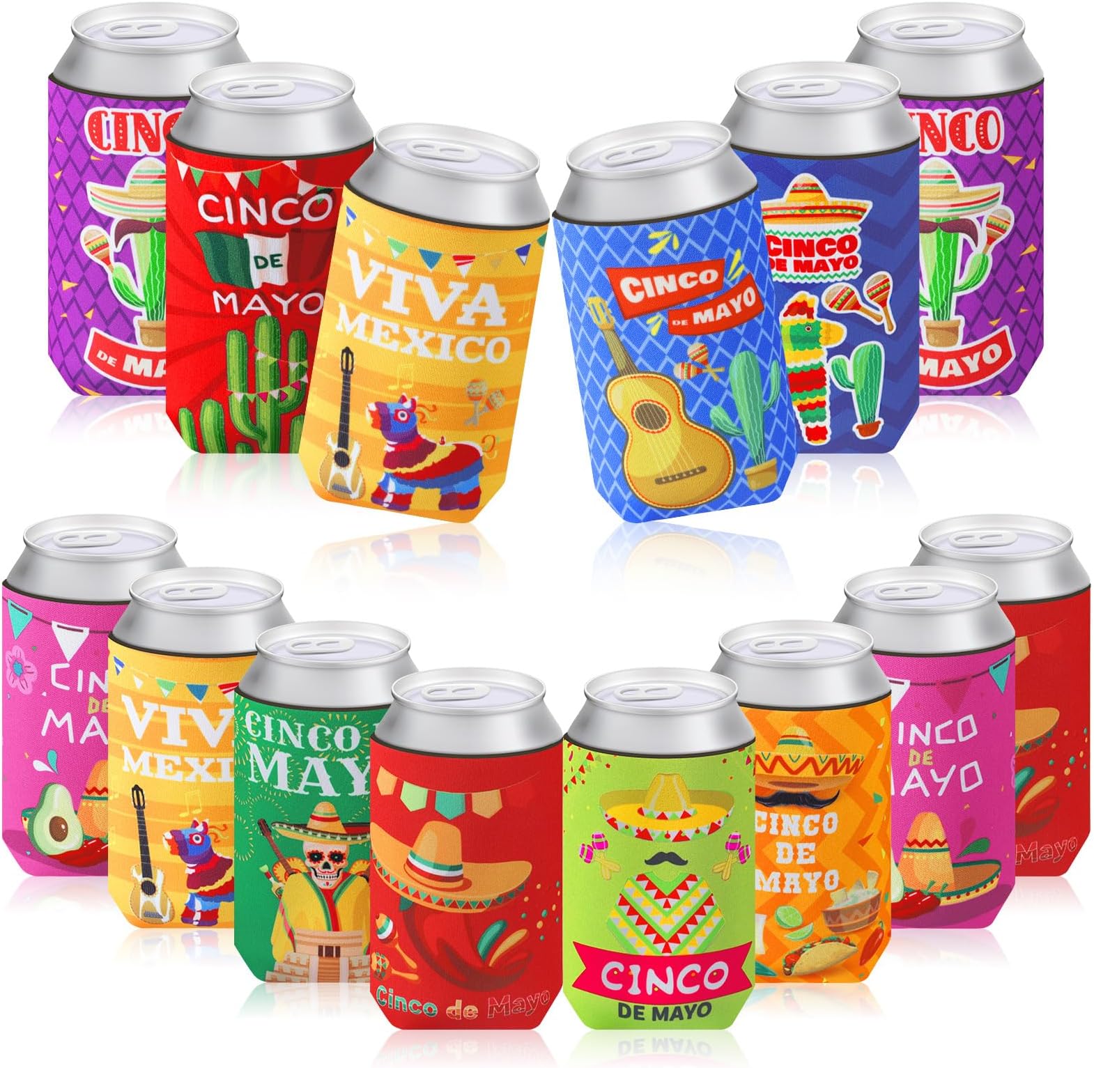 Amazon.com: Domensi 24 Pcs Mexican Can Cooler Sleeves Cinco De Mayo ...