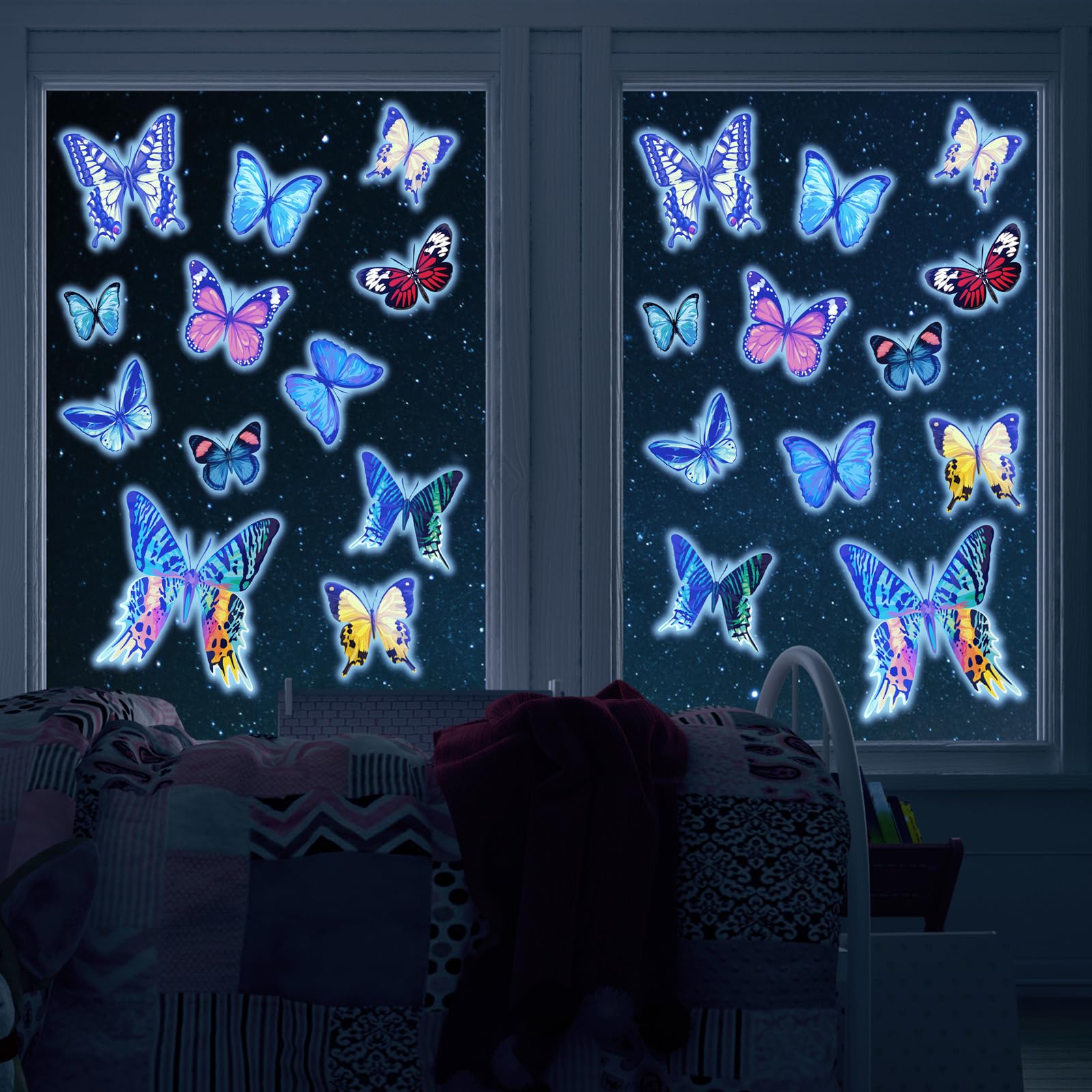 Amazon.com: Whaline 4 Sheet Butterfly Window Stickers Colorful Glow in ...