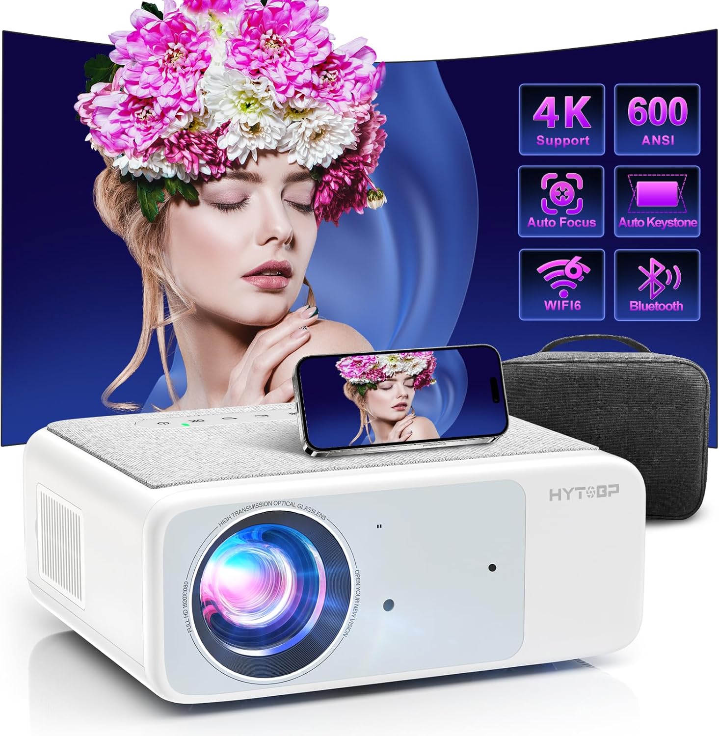 Auto Focus/4K Support] Projector with WiFi 6 and Native 1080P, HYTOBP ...