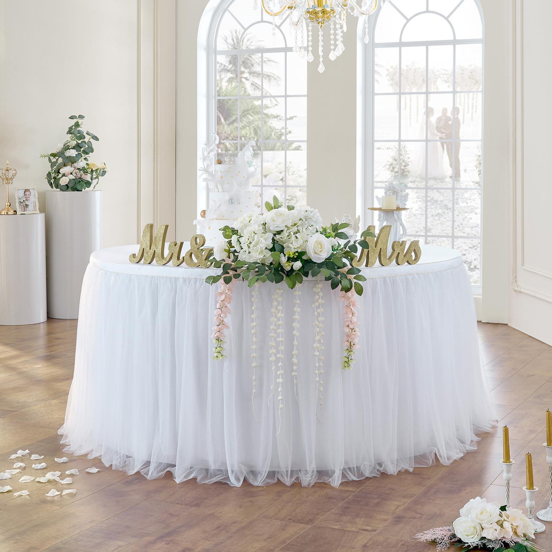 Snapklik.com : 72in White Tulle Table Skirts For Rectangle Tables 6ft ...