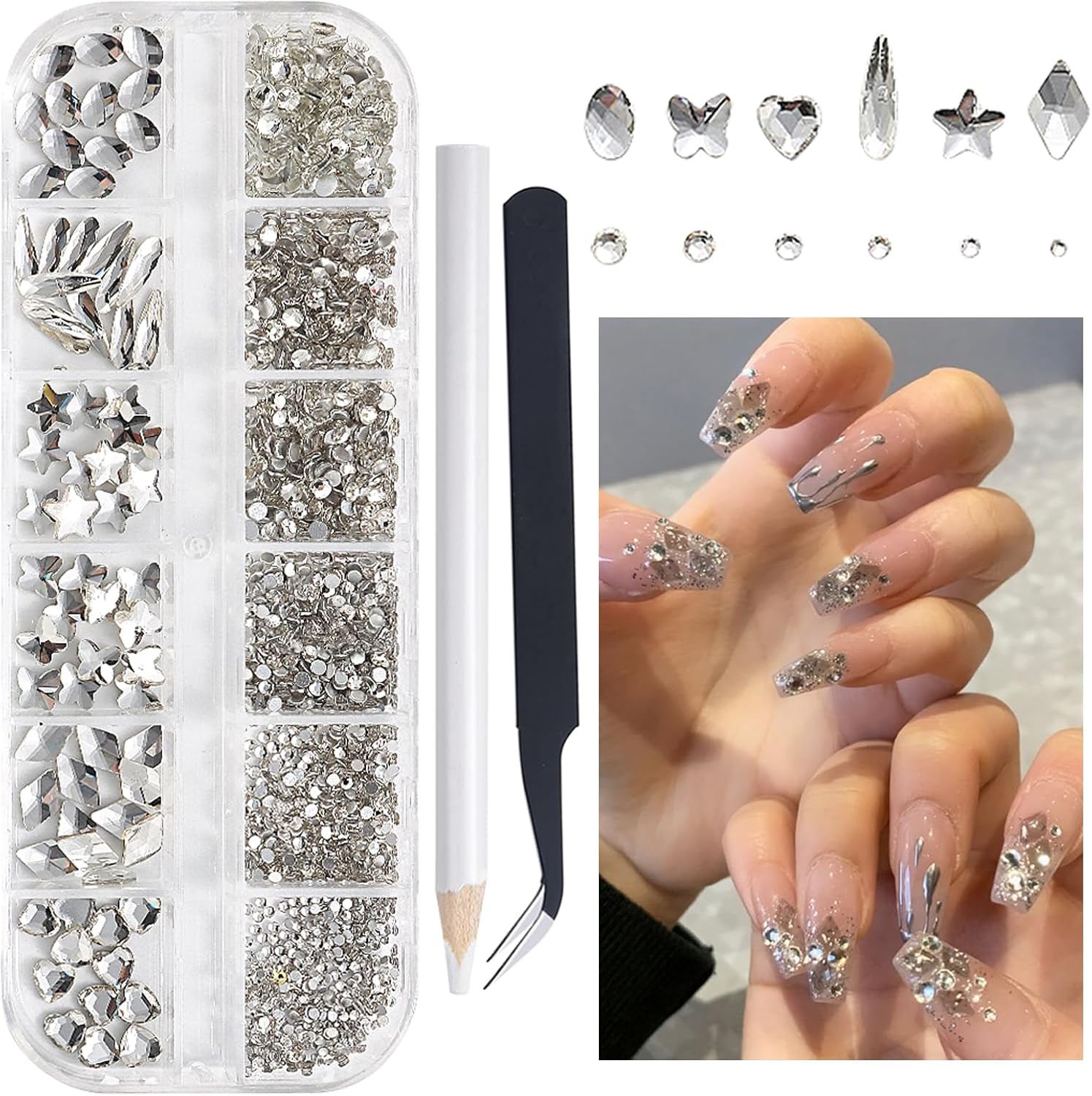 Amazon.com: SUTOKAKA 3D Crystal Clear Glass Nail Art Rhinestones Kit ...