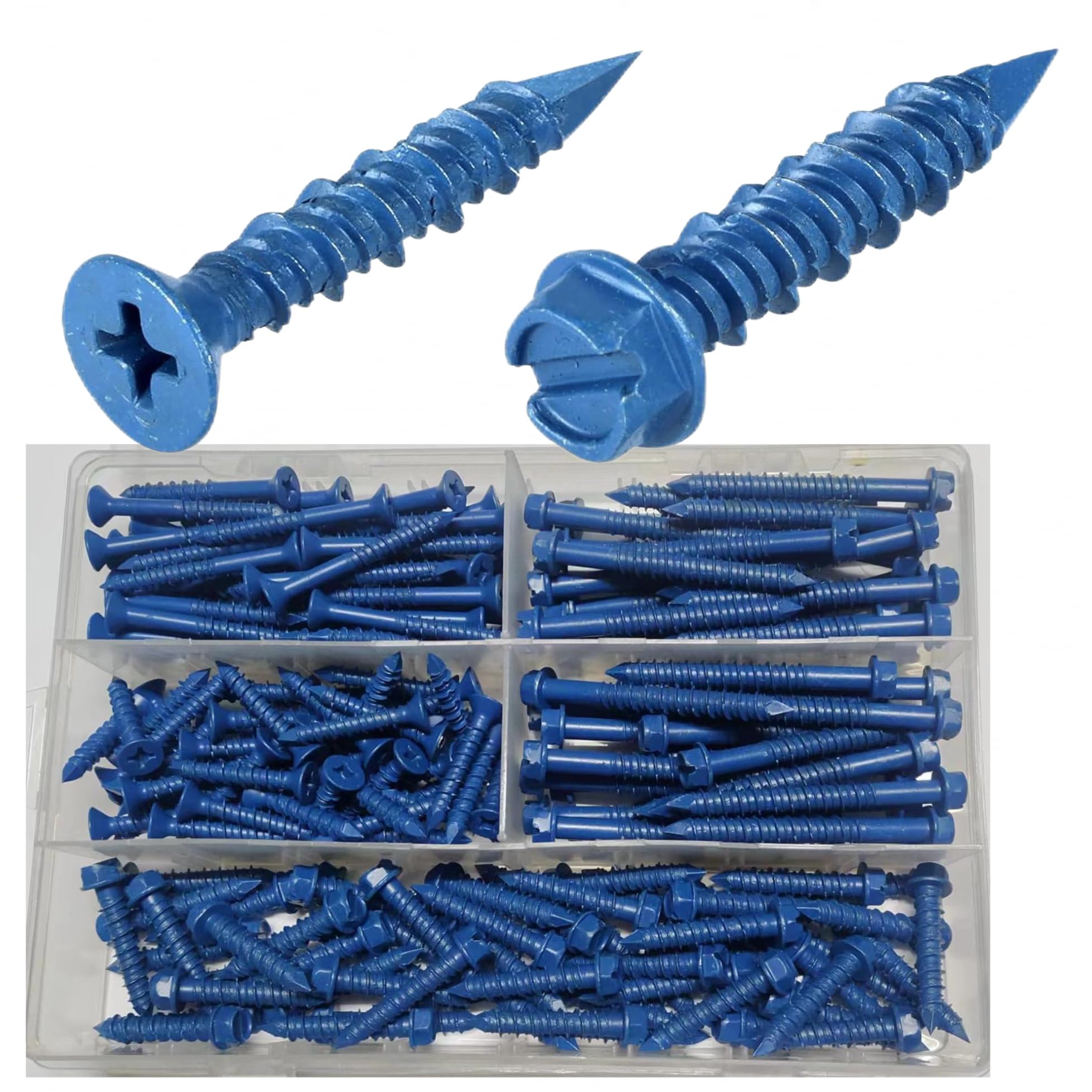 Concrete Screws Assortment Kit, 200Pcs Concrete Screws 1/4 3/16 ...