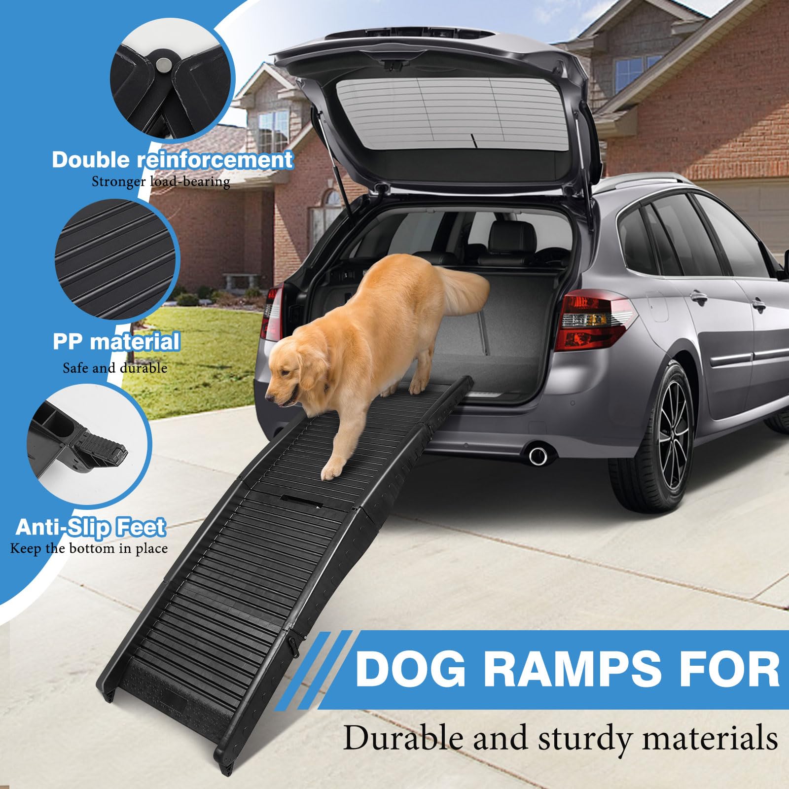 Dog Car Ramp, Folding Pet Steps for Medium and Large Dogs, Non-Slip ...