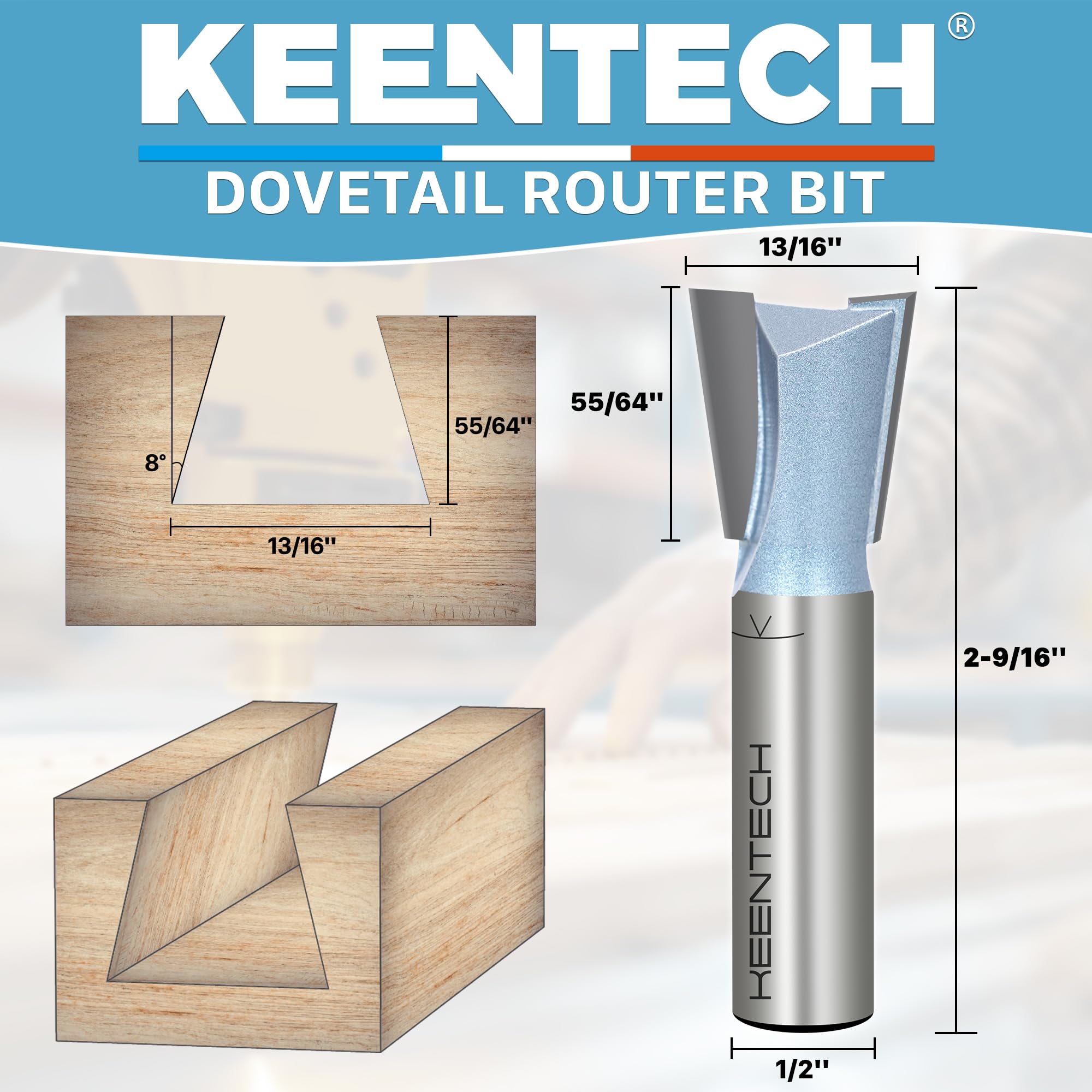 Snapklik.com : KEENTECH Router Bits, Carbide Tipped 8-Degree Dovetail ...