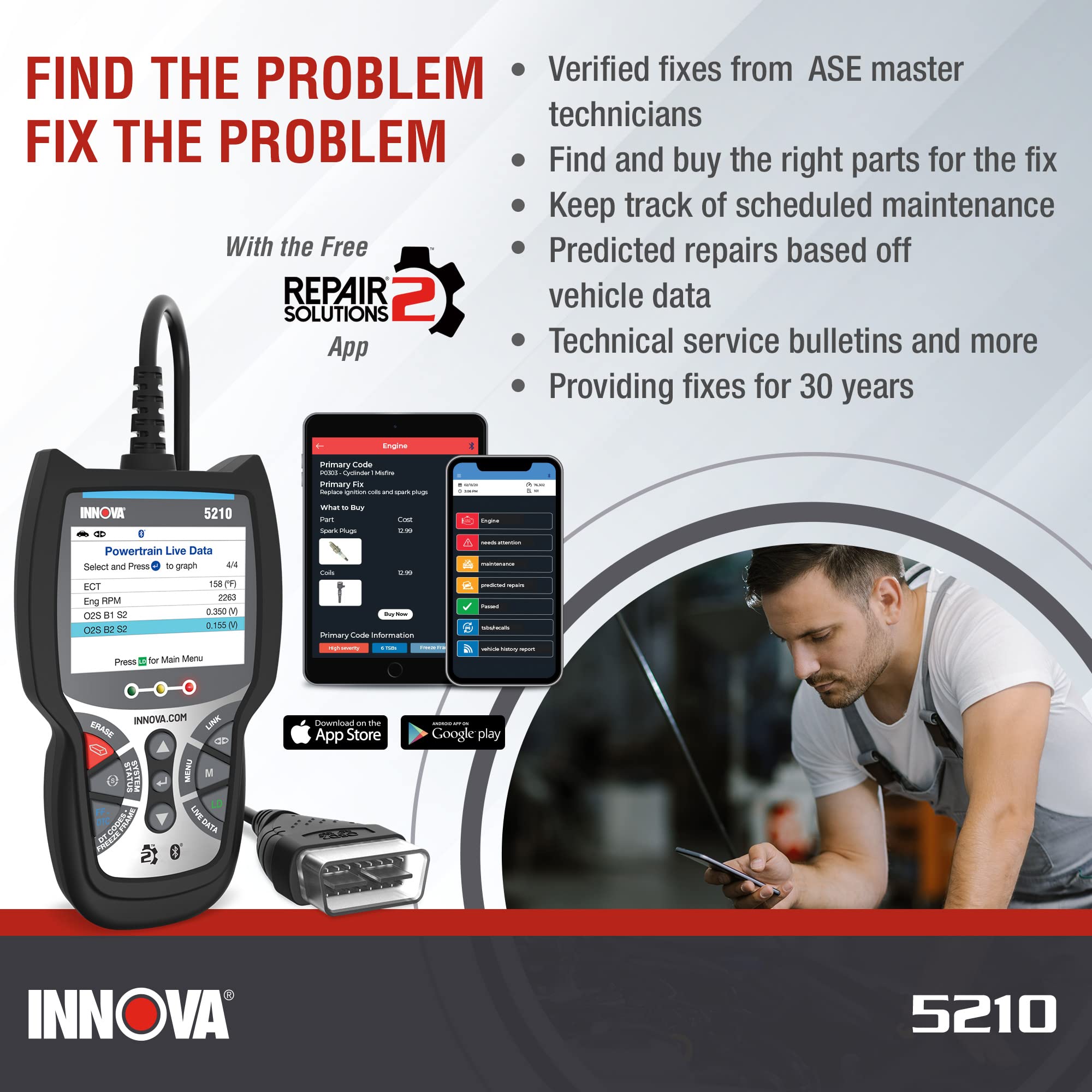 Snapklik.com : INNOVA 5210 - Newest 2022 OBD2 Scanner Diagnostic Tool - Read/Erase ABS Codes