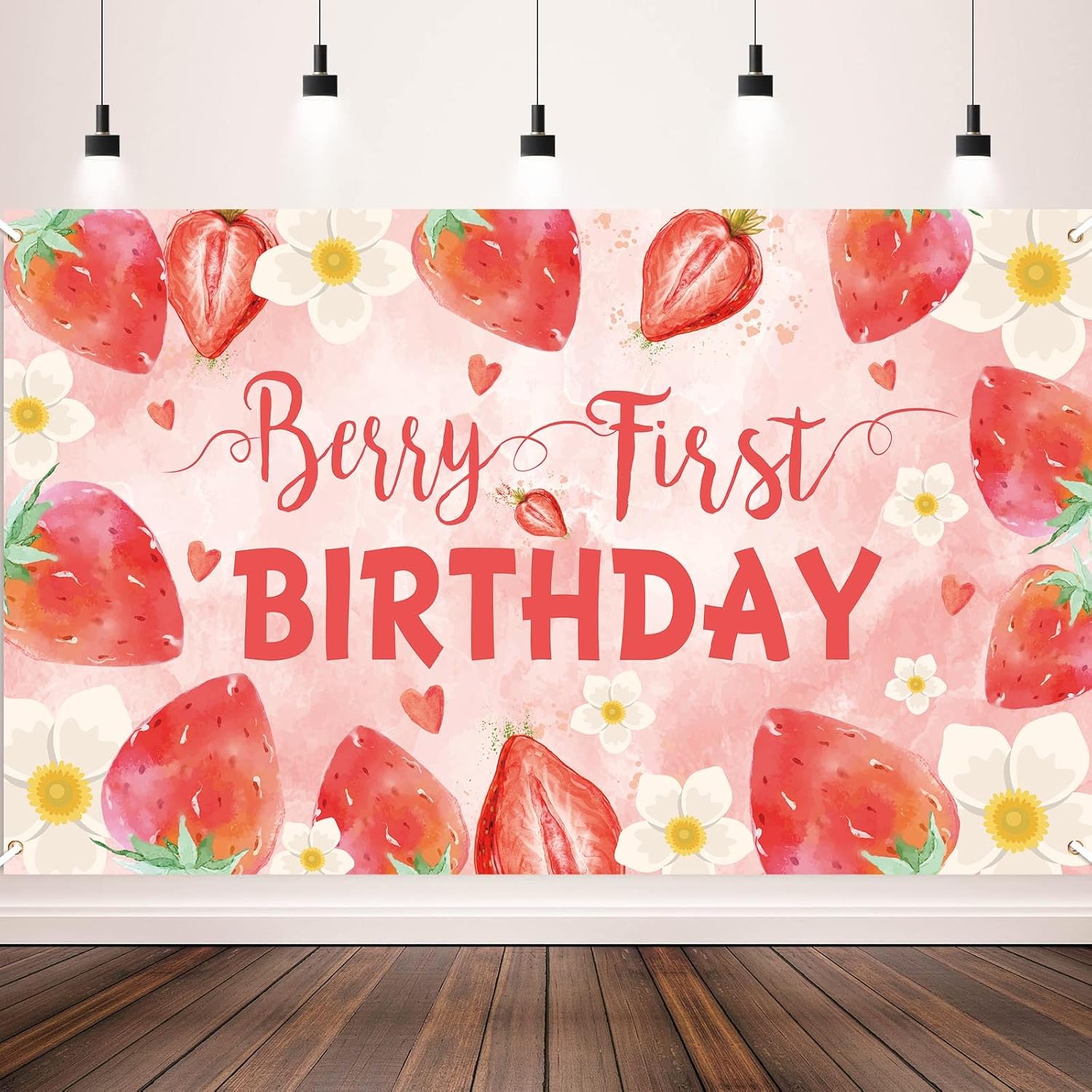 Amazon.com: Berry First Birthday Backdrop Strawberry Banner, Berry ...