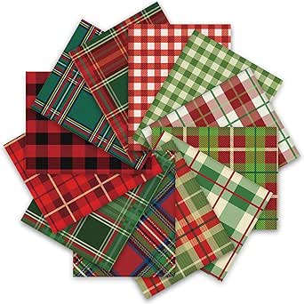 Whaline 12Pcs Christmas Cotton Fabric Bundles Buffalo Plaid Xmas Fat ...