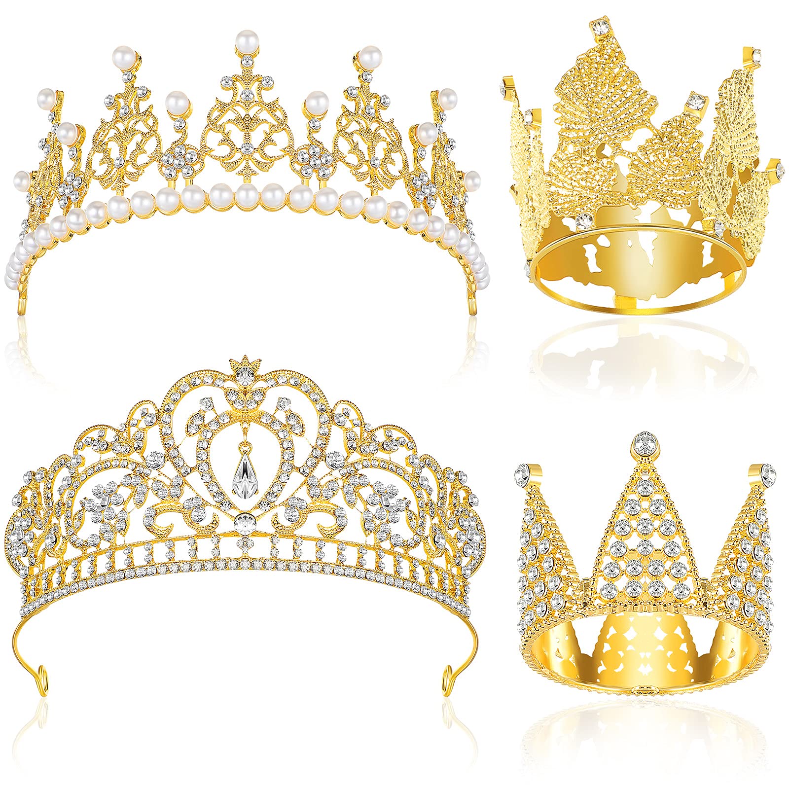 Buy Hotop 4 Pieces Crown Cake Topper Tiara CakeTopper Gold Girl Crown ...