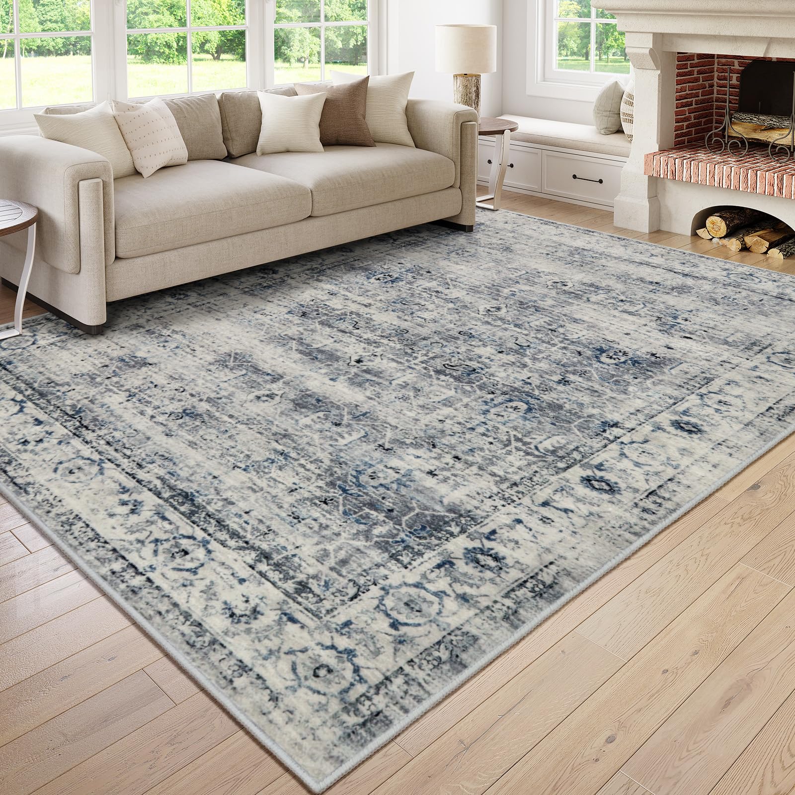 Lahome Blue Grey Area Rug Living Room Rug 6x9 Machine Washable Area ...