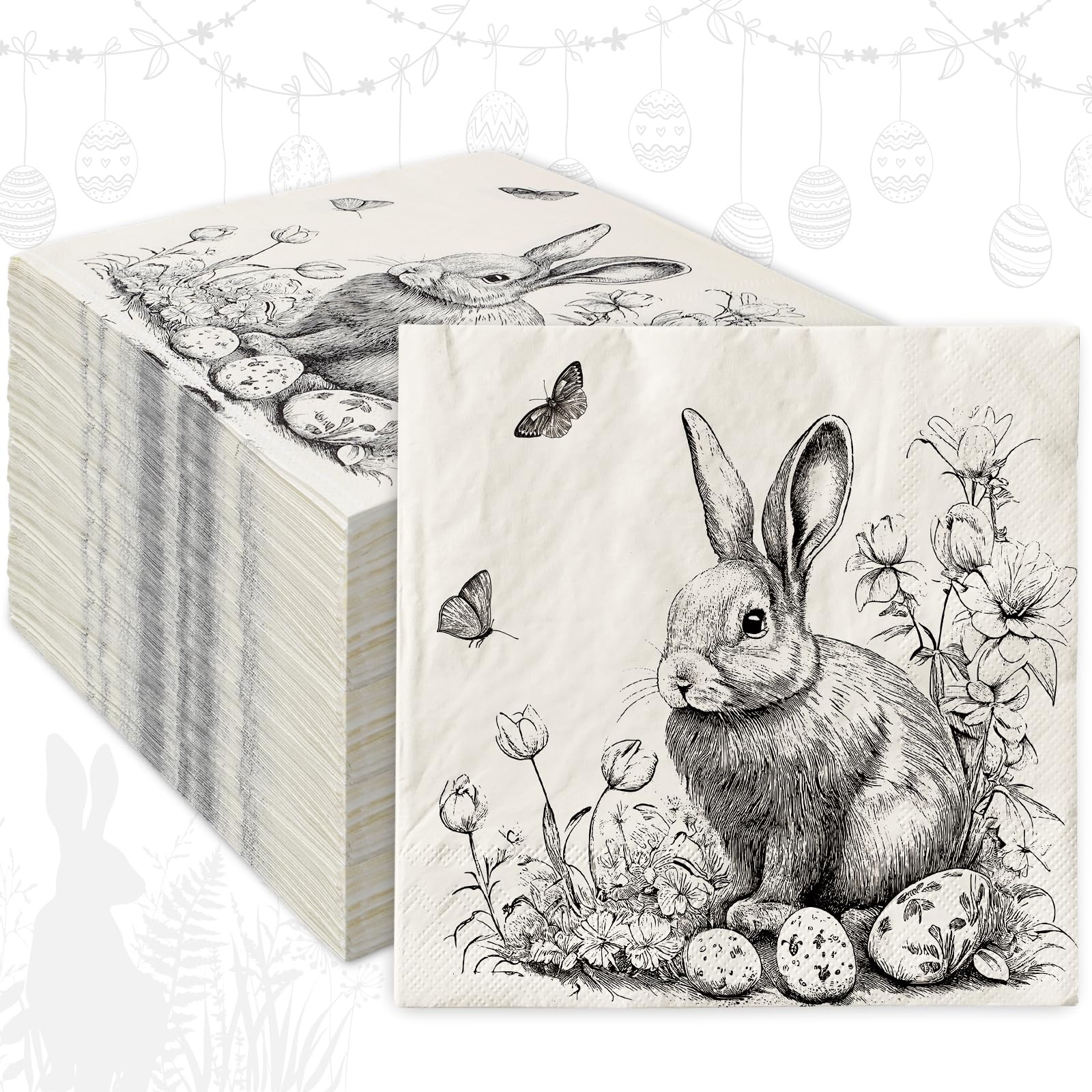 Amazon.com: AnyDesign 80 Pack Easter Paper Napkins Vintage Bunny ...