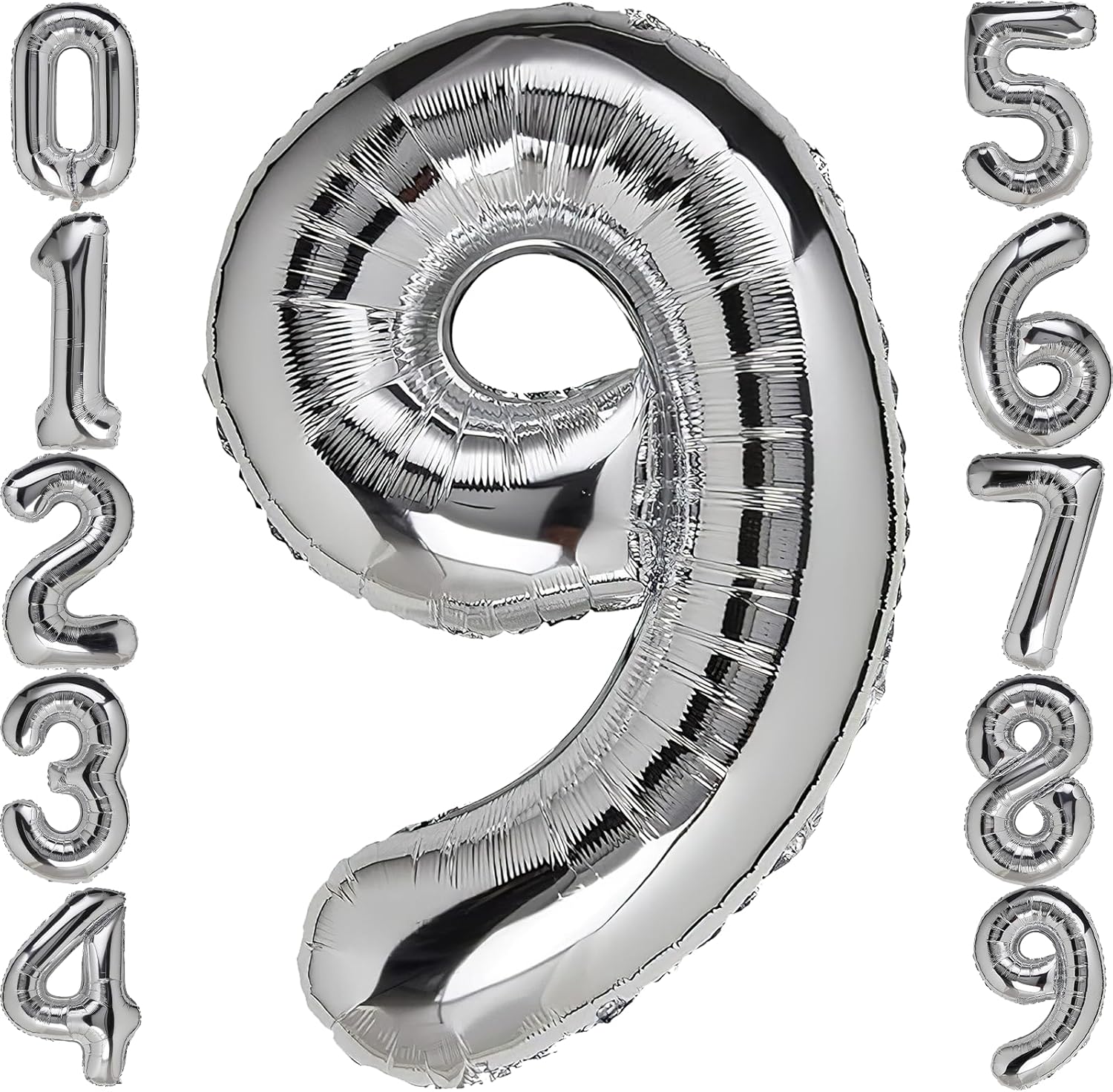 Amazon.com: 9 Number Balloon Silver 40 inch Big Foil Mylar 9th Balloons ...