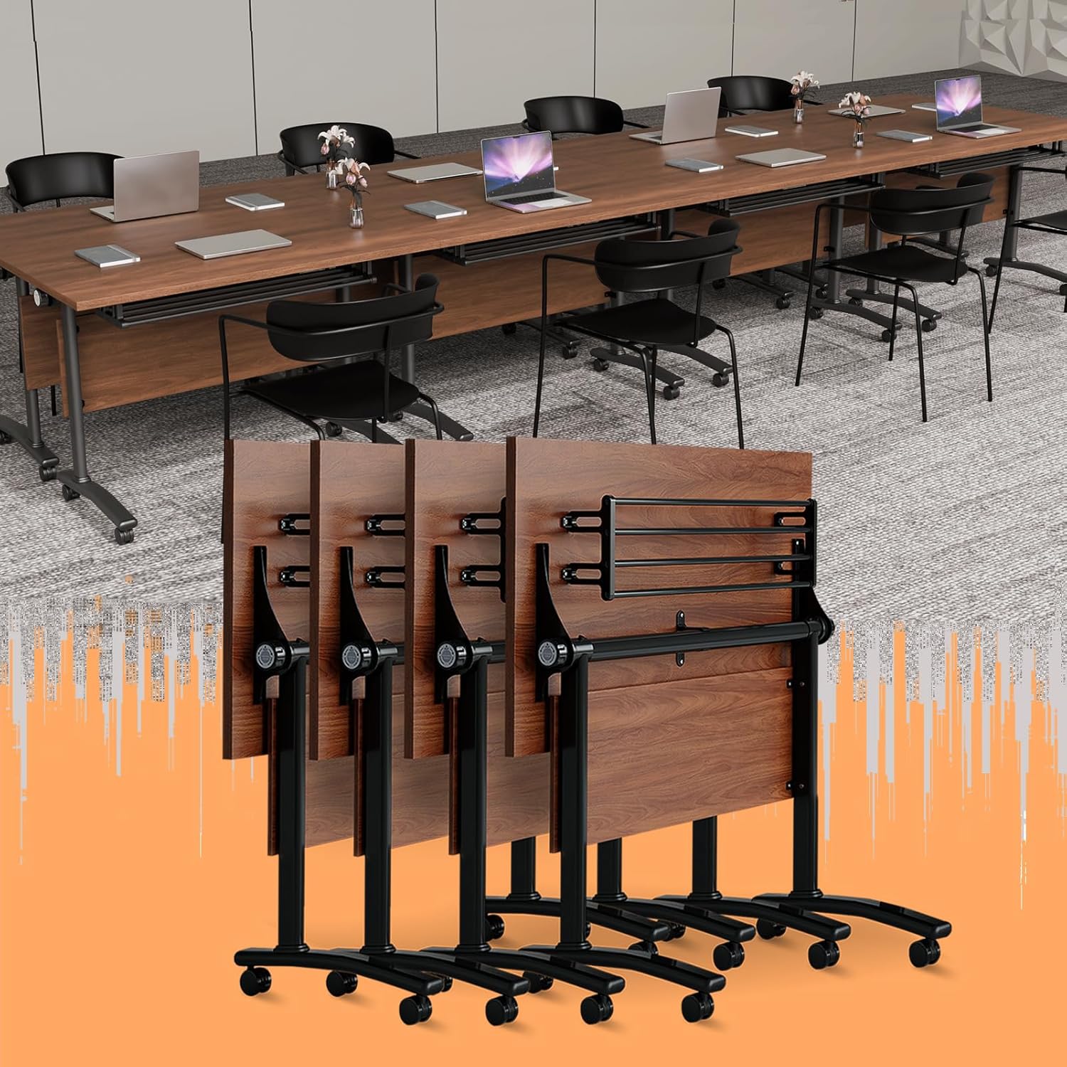 Amazon.com: Modern Conference Room Table with Silent Wheels,Movable ...