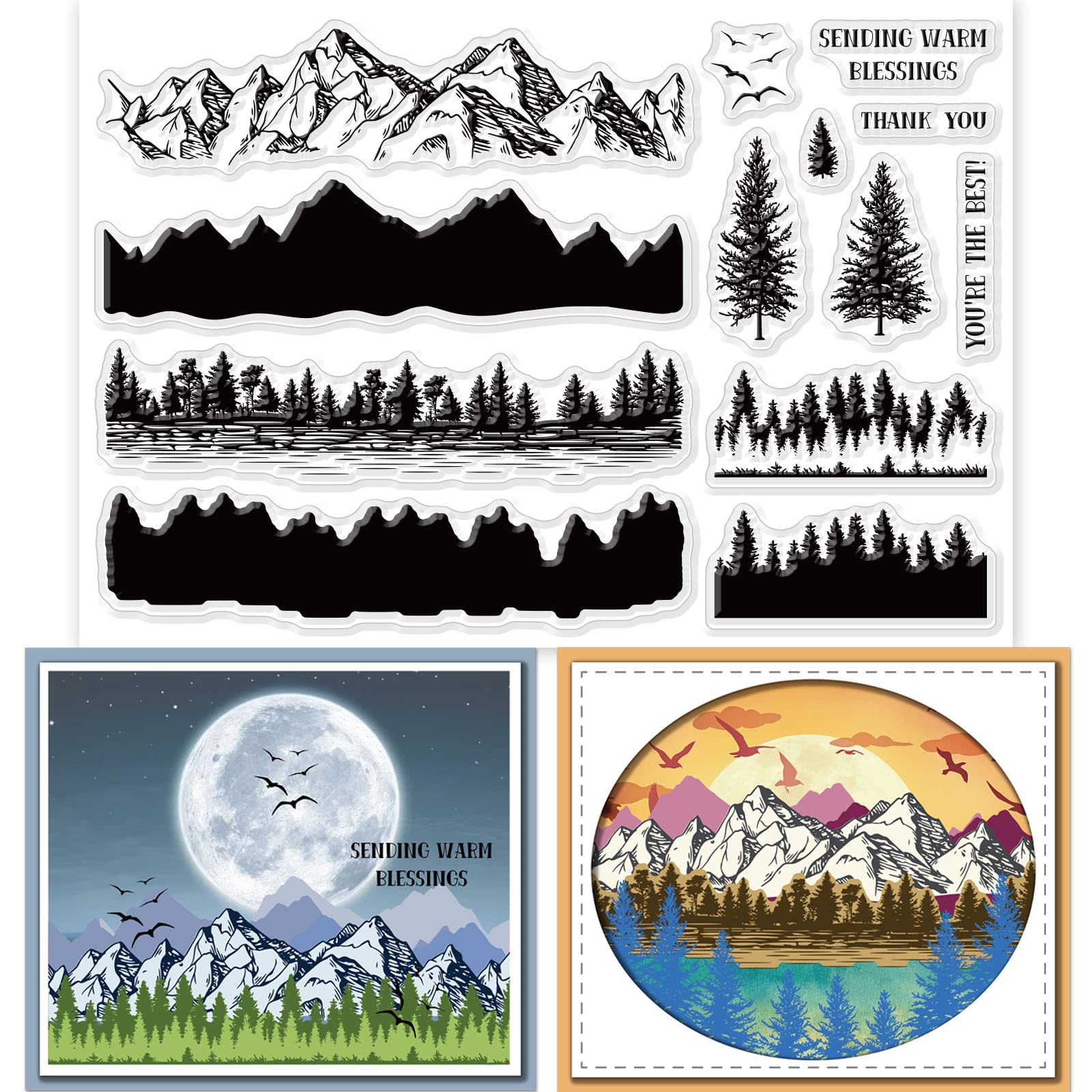 Amazon.com: GLOBLELAND Mountain Range Snow Mountain Clear Stamps Trees ...