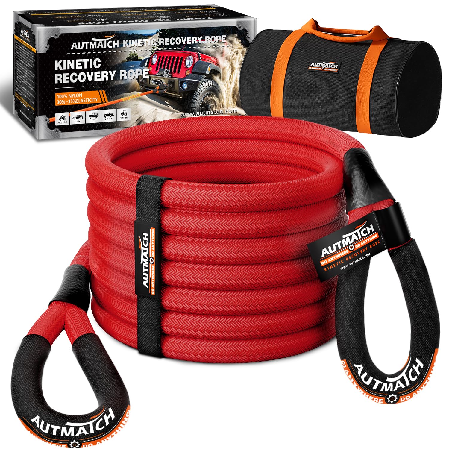 Snapklik.com : AUTMATCH Kinetic Recovery Tow Rope 7/8" X 20FT - Heavy ...