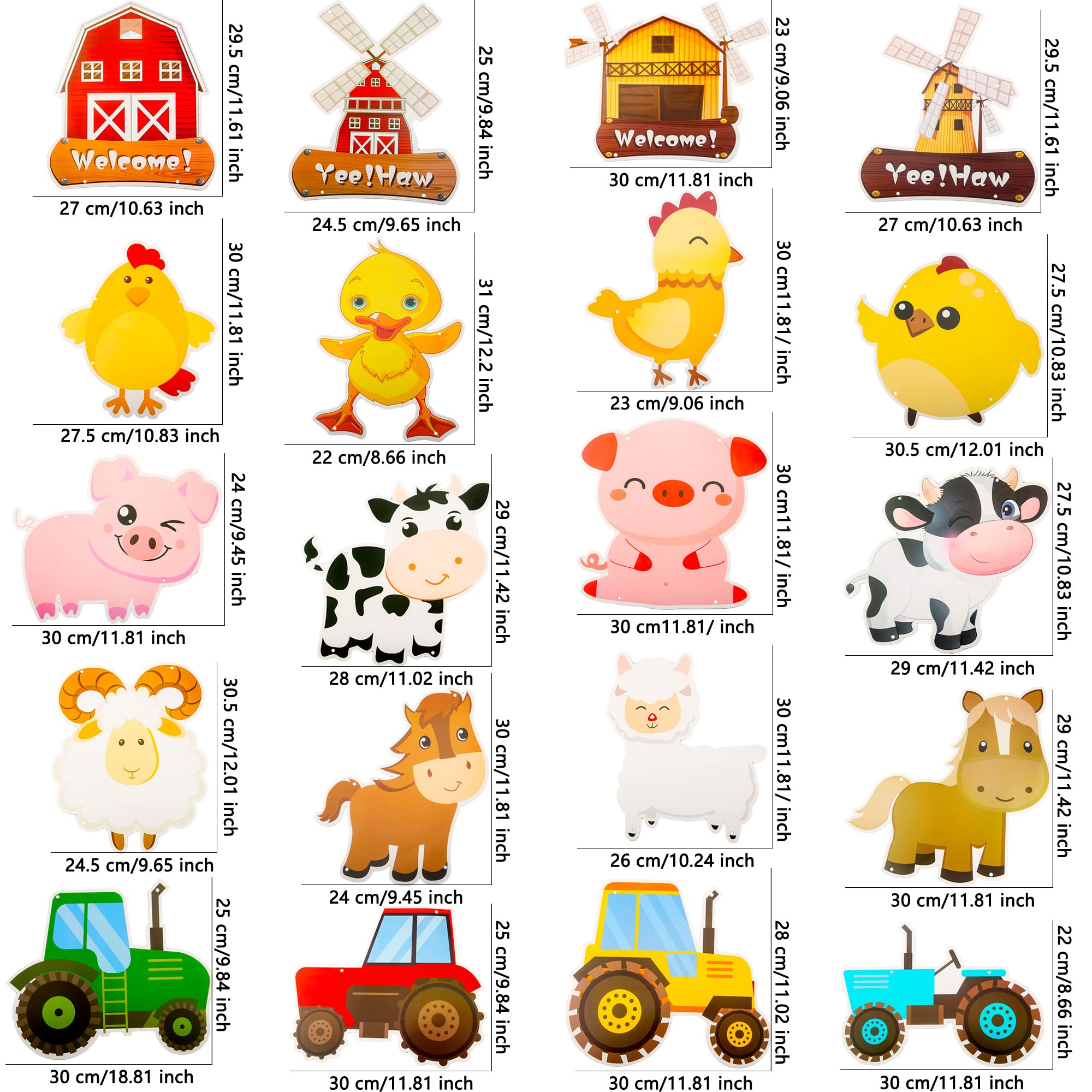 Haconba 20 Pack Farm Animal Cutouts Barnyard Door Signs Banner for Farm ...