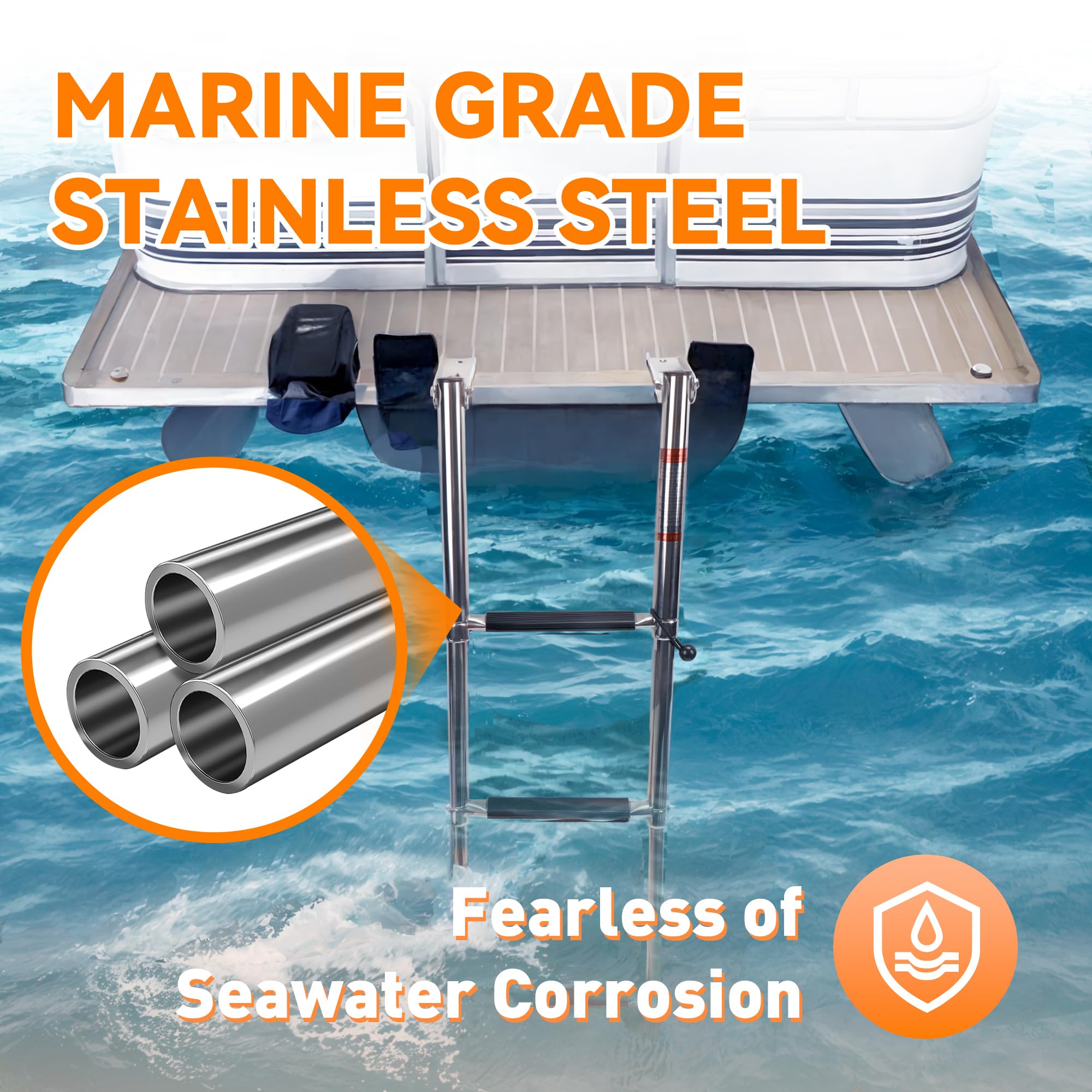 Snapklik.com : Boat Ladder 3 Step,Stainless Steel Telescoping Heavy ...