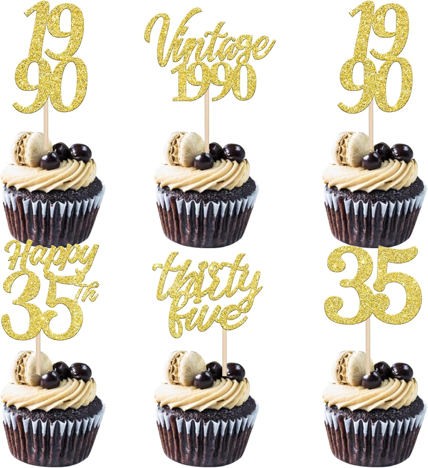 Amazon.com: 30PCS Happy 35th Birthday Cupcake Toppers Cheers to 35 ...