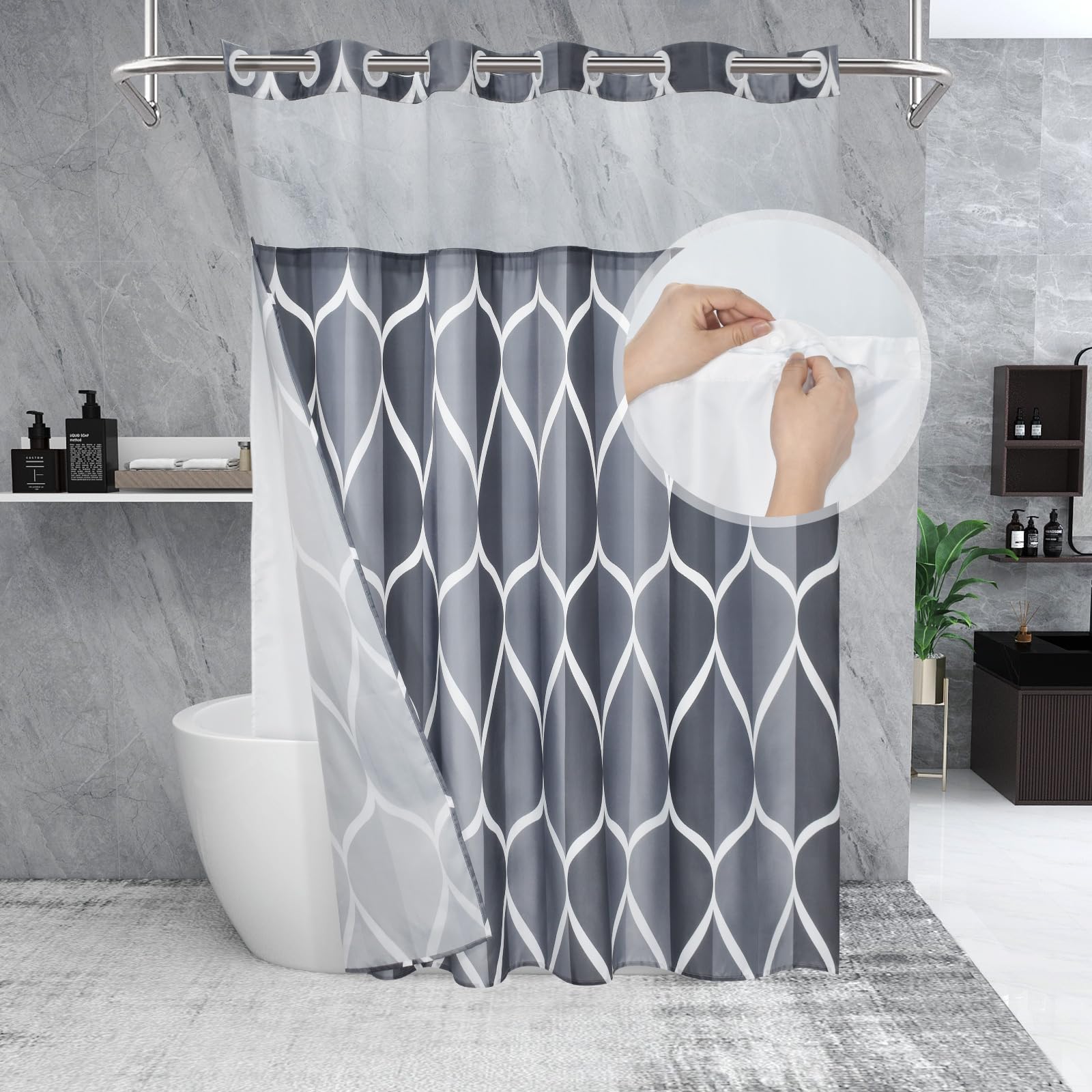 Amazon.com: Yiatn Grey Blue No Hook Shower Curtain with Snap in Liner ...