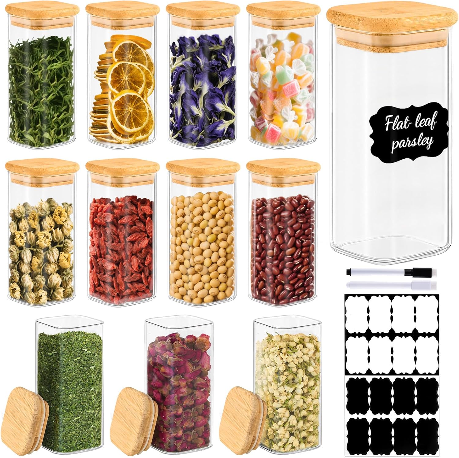 Amazon.com: TBWIND 12 Pack 10 oz Square Glass Spice Jars with Lids and ...