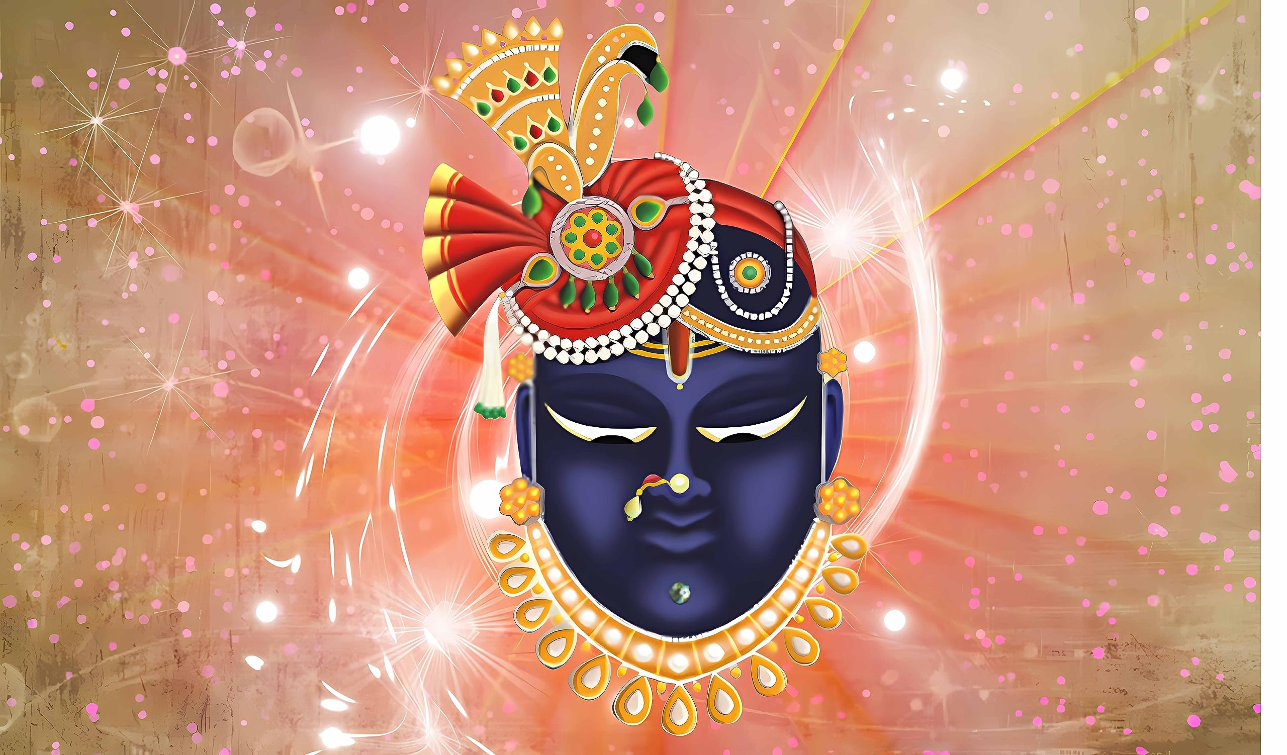 Ashvath Fashion Lord shrinathji Mukharvind Design Backdrop Curtain for ...