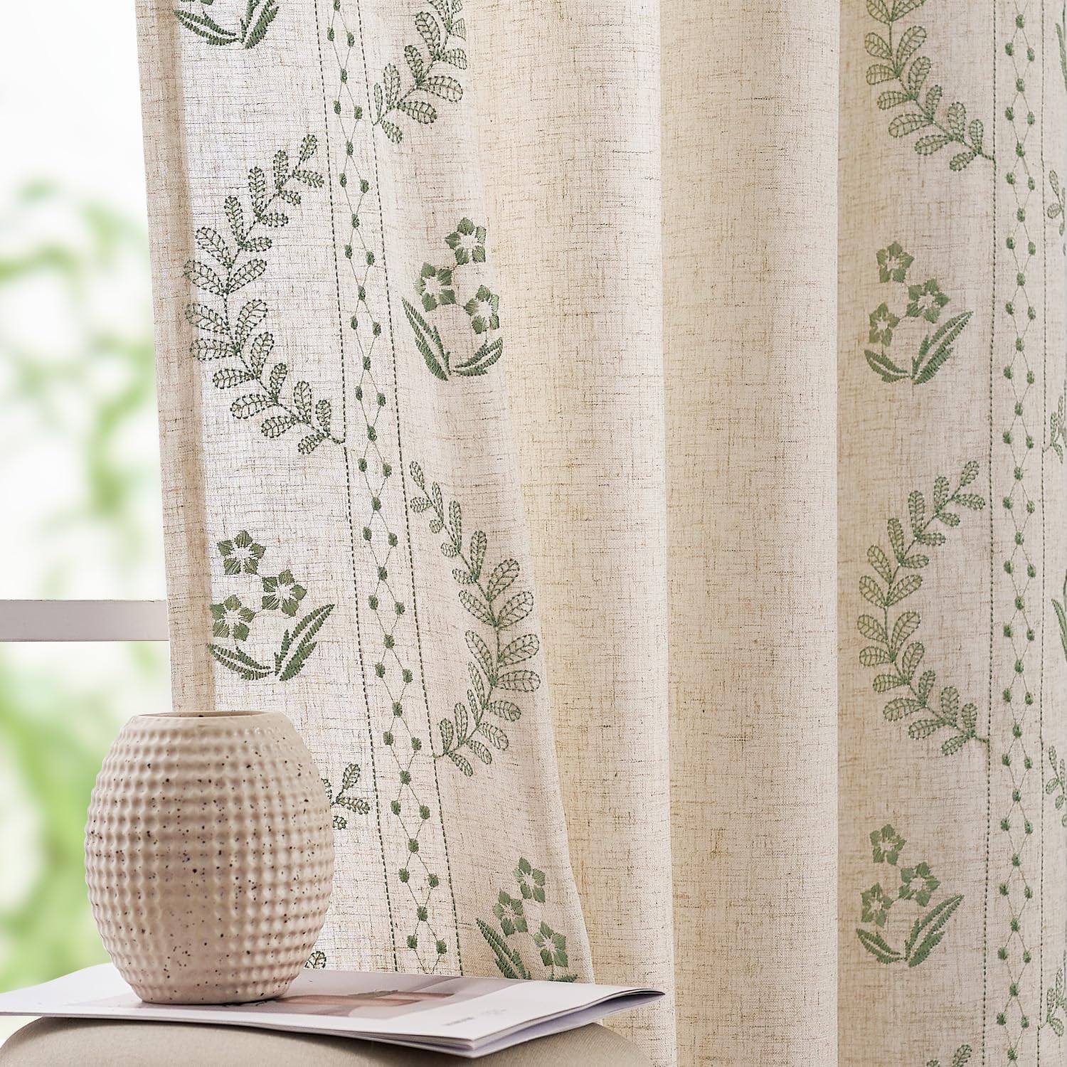 Amazon.com: jinchan Linen Curtains for Bedroom Floral Curtains 84 Inch ...