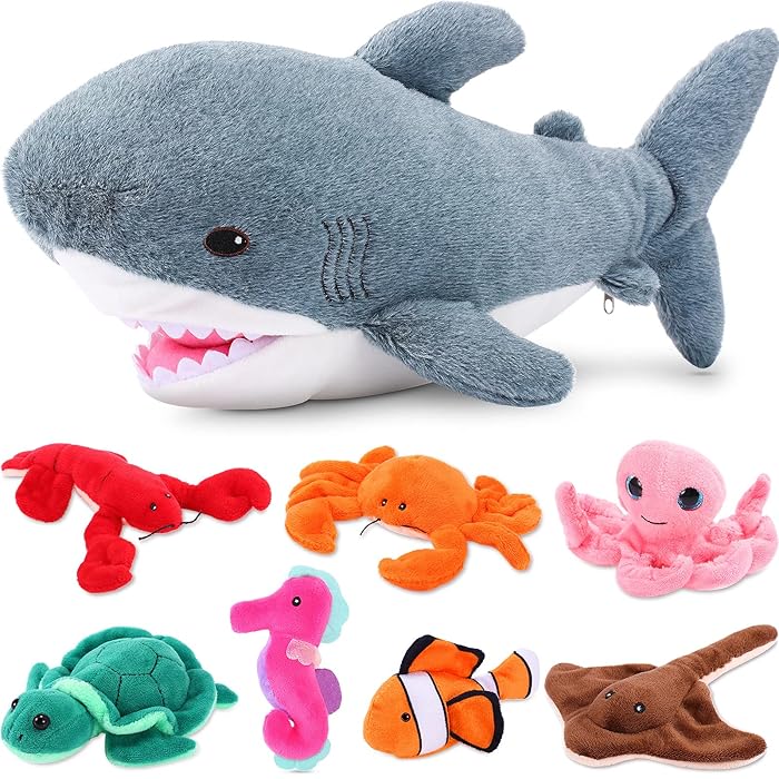 Buy 18 Inch Plush Great White Shark with 7 Pcs of Soft Stuffed Sea ...