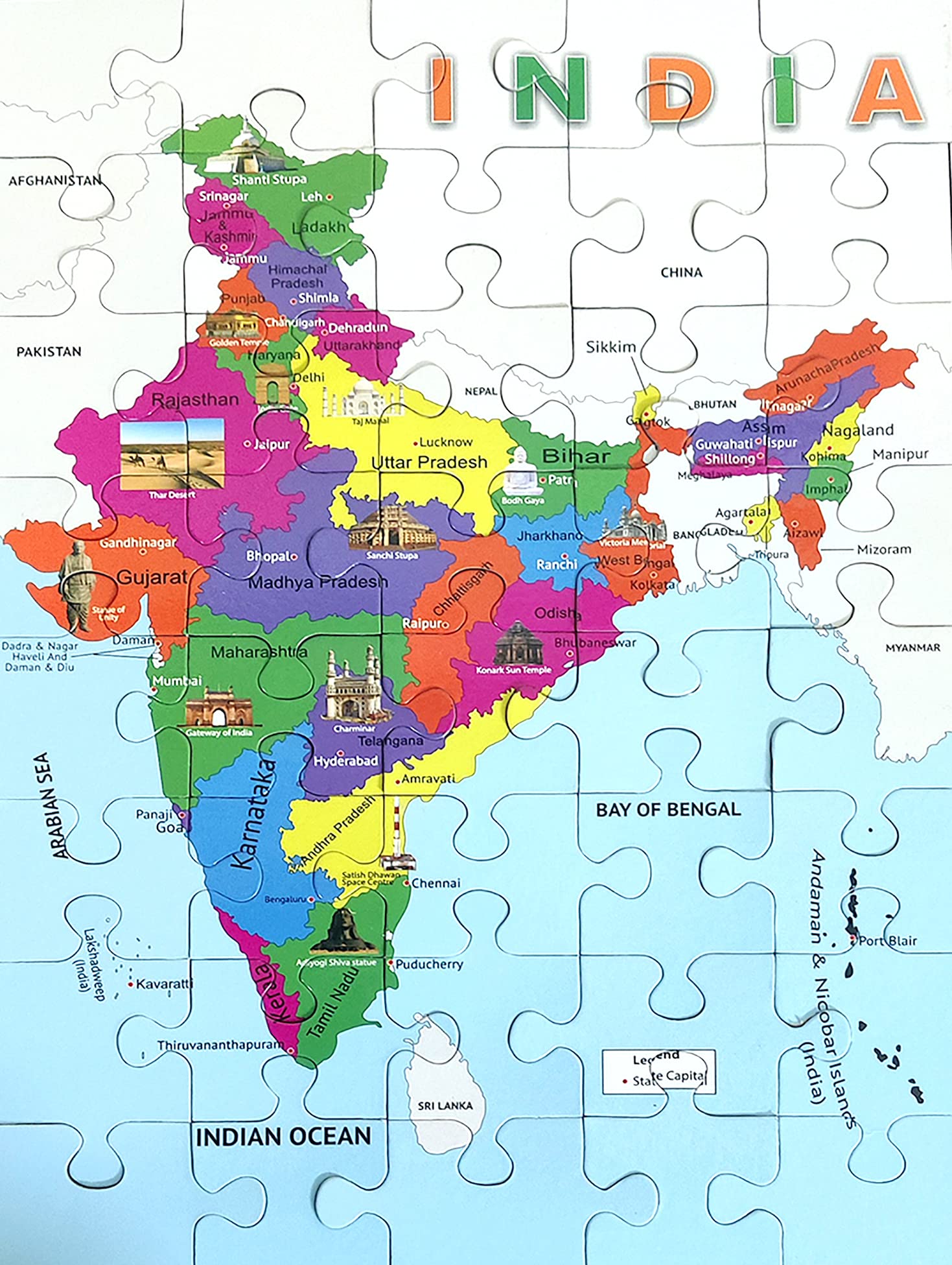 Buy geokraft india floor jigsaw puzzle for kids with states and their ...