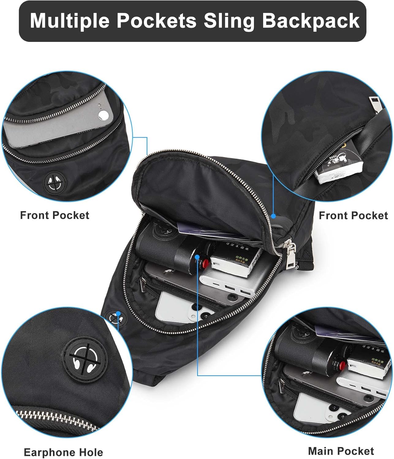 SEAFEW Black Sling Crossbody Backpack Shoulder Messenger Bag for Men ...