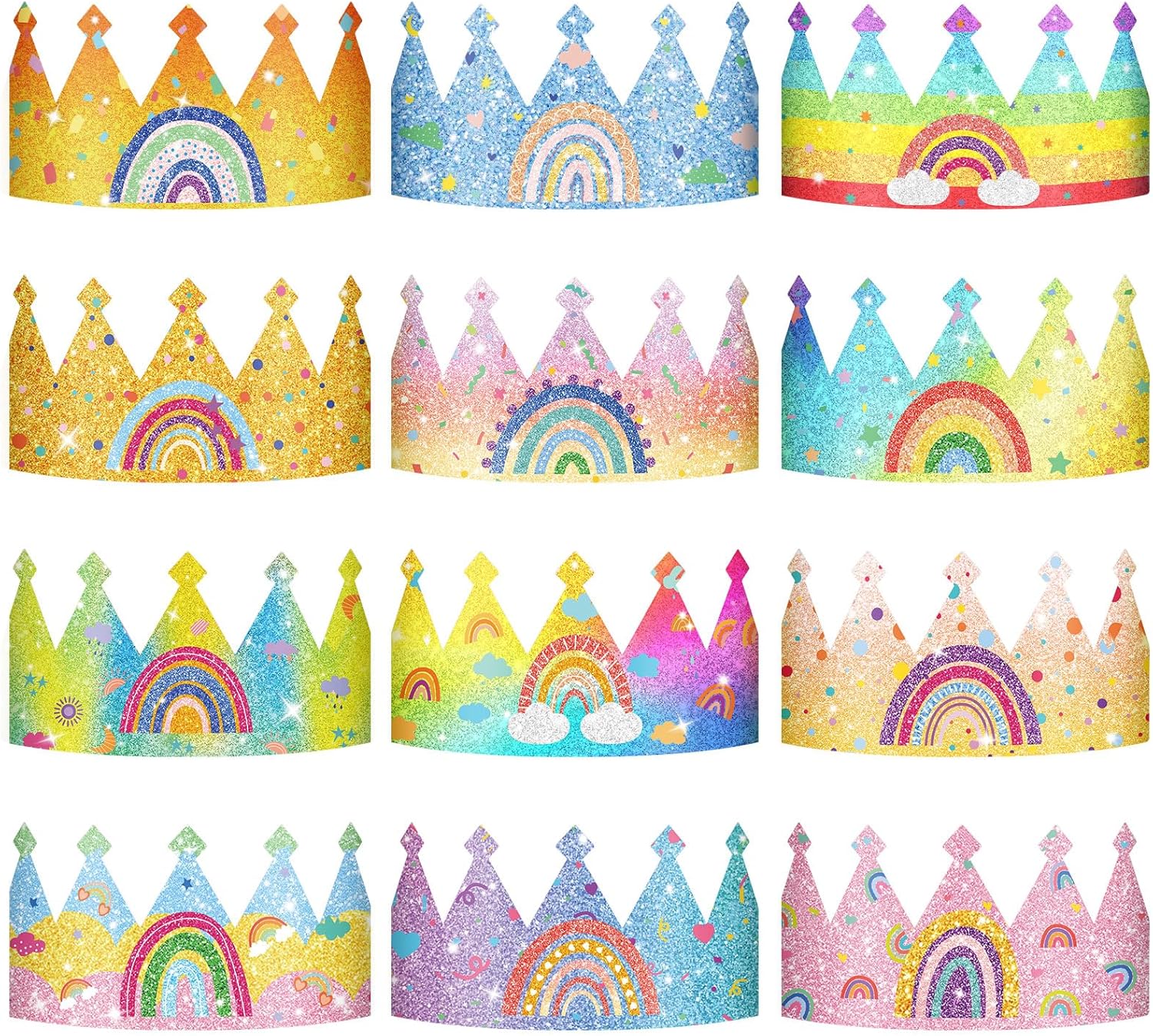 Amazon.com: Sinmoe 32 Pcs Rainbow Birthday Party Crown for Kids ...