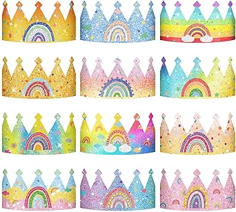 Amazon.com: Sinmoe 32 Pcs Rainbow Birthday Party Crown for Kids ...