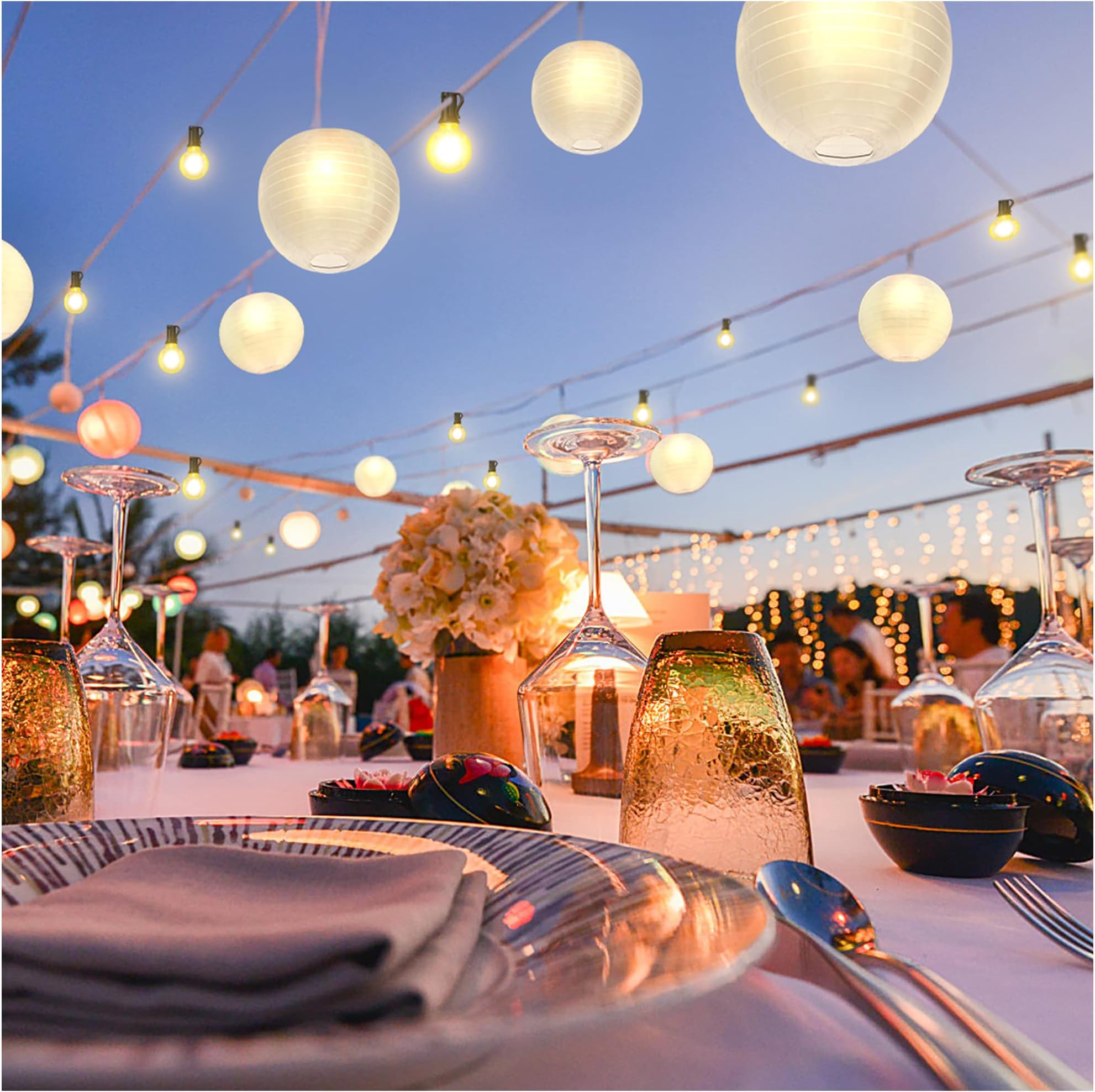 12 Packs White LED Paper Lantern with Lights ,6" 8" 10" 12" Round ...