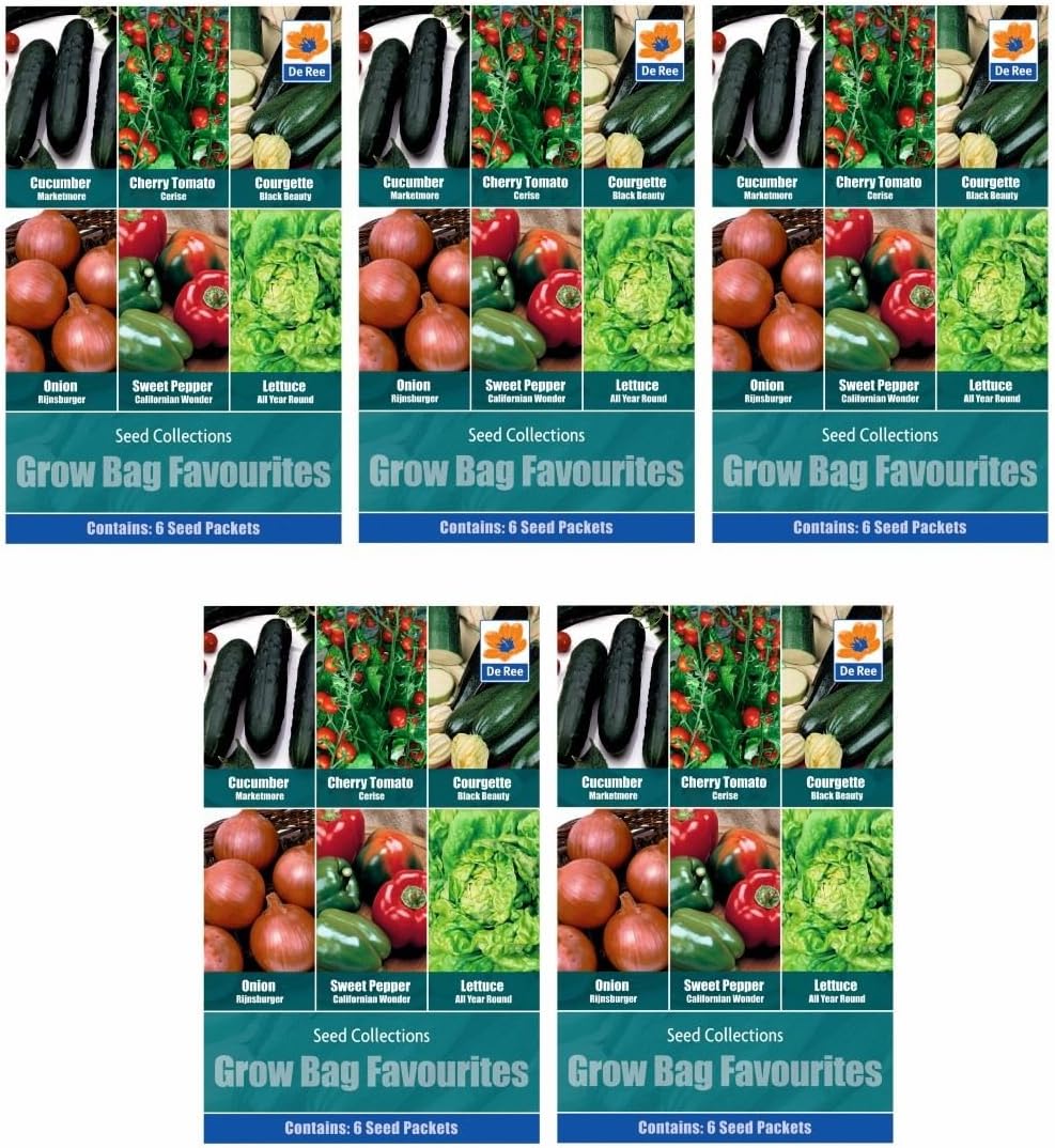De Ree 5 PACKETS of GROWBAG FAVOURITES SEEDS - Cucumber, Tomato, Pepper ...