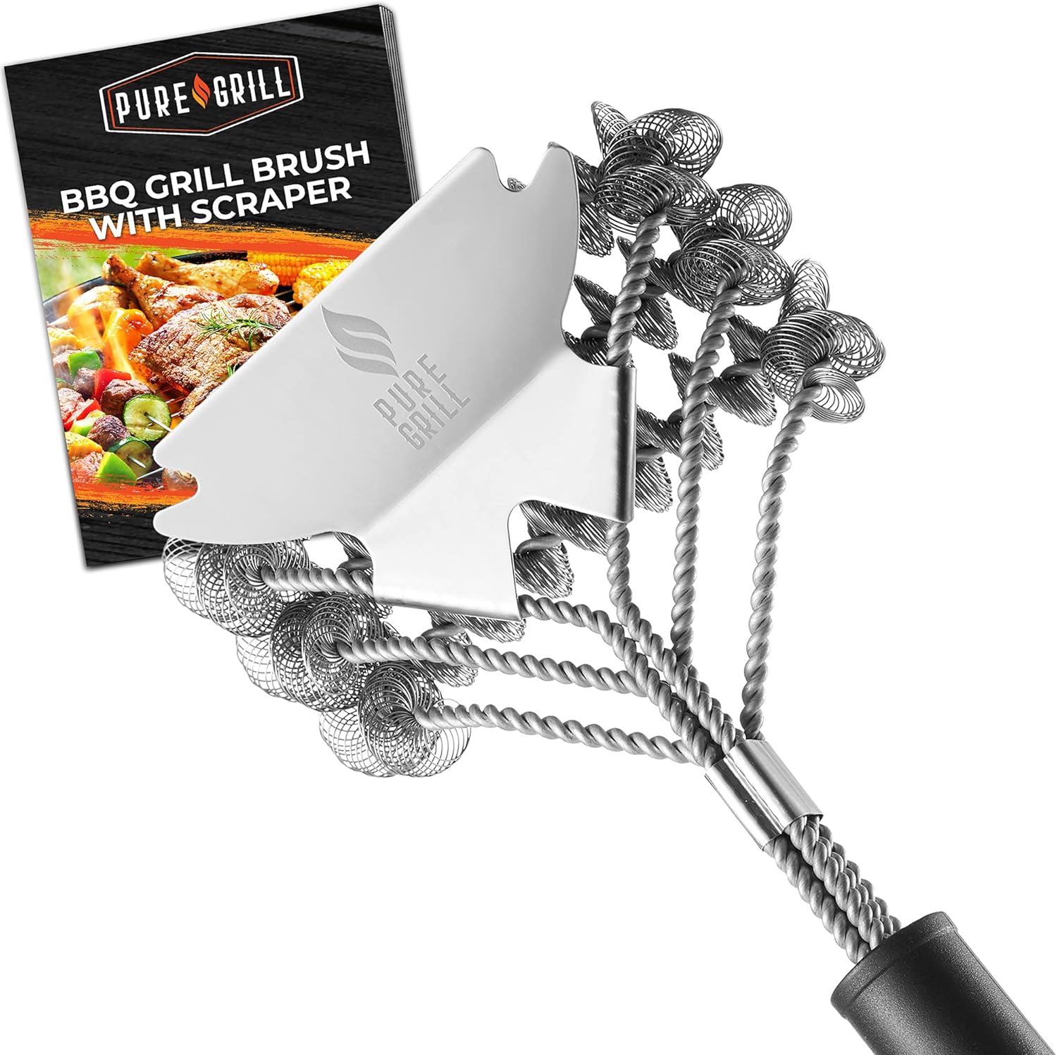 Pure Grill 3-in-1 Stainless Steel Bristle Free Mesh Wire Grill Brush ...