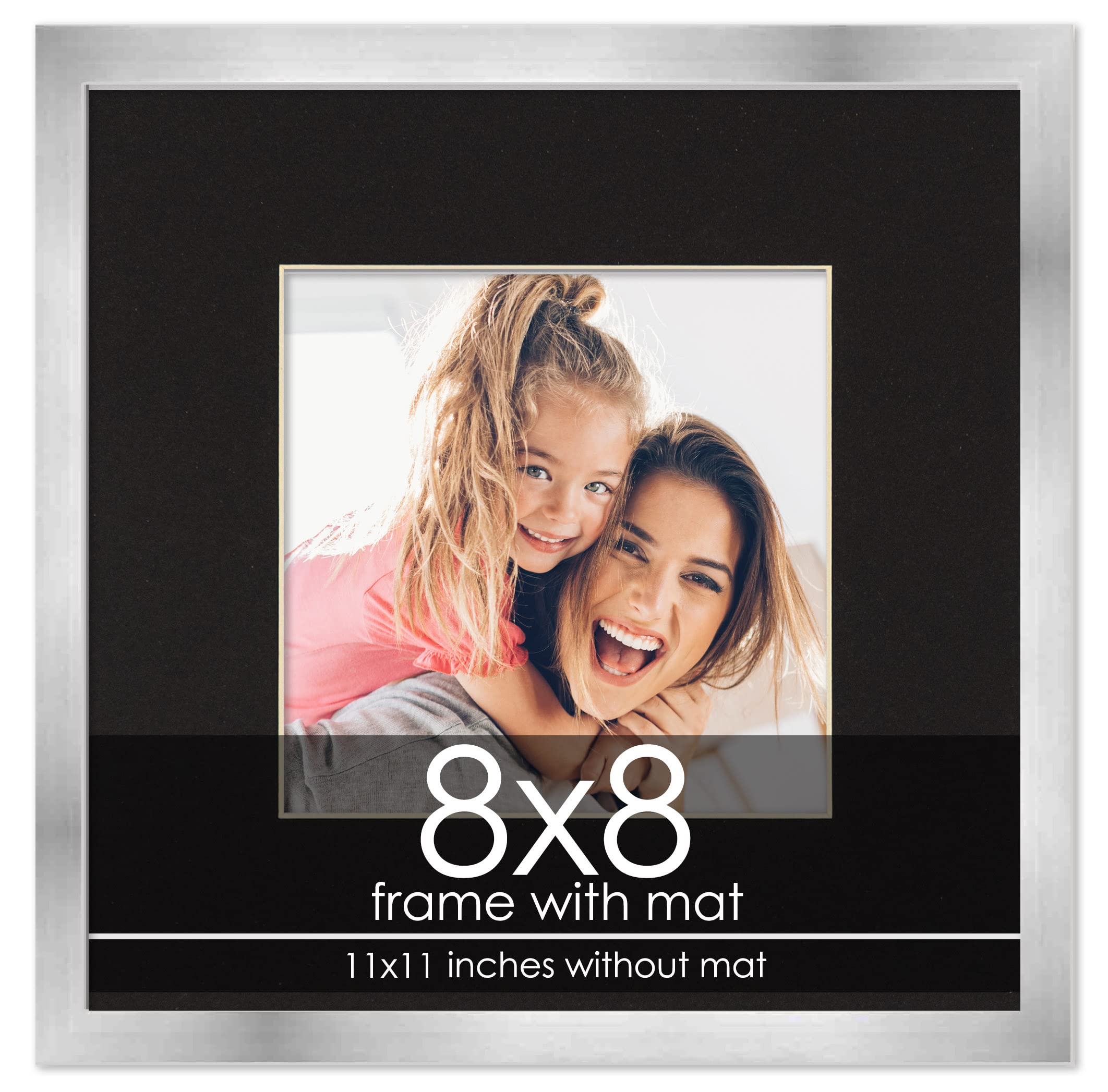 Amazon.com - 8x8 Frame with Mat - Silver 11x11 Frame Wood Made to ...