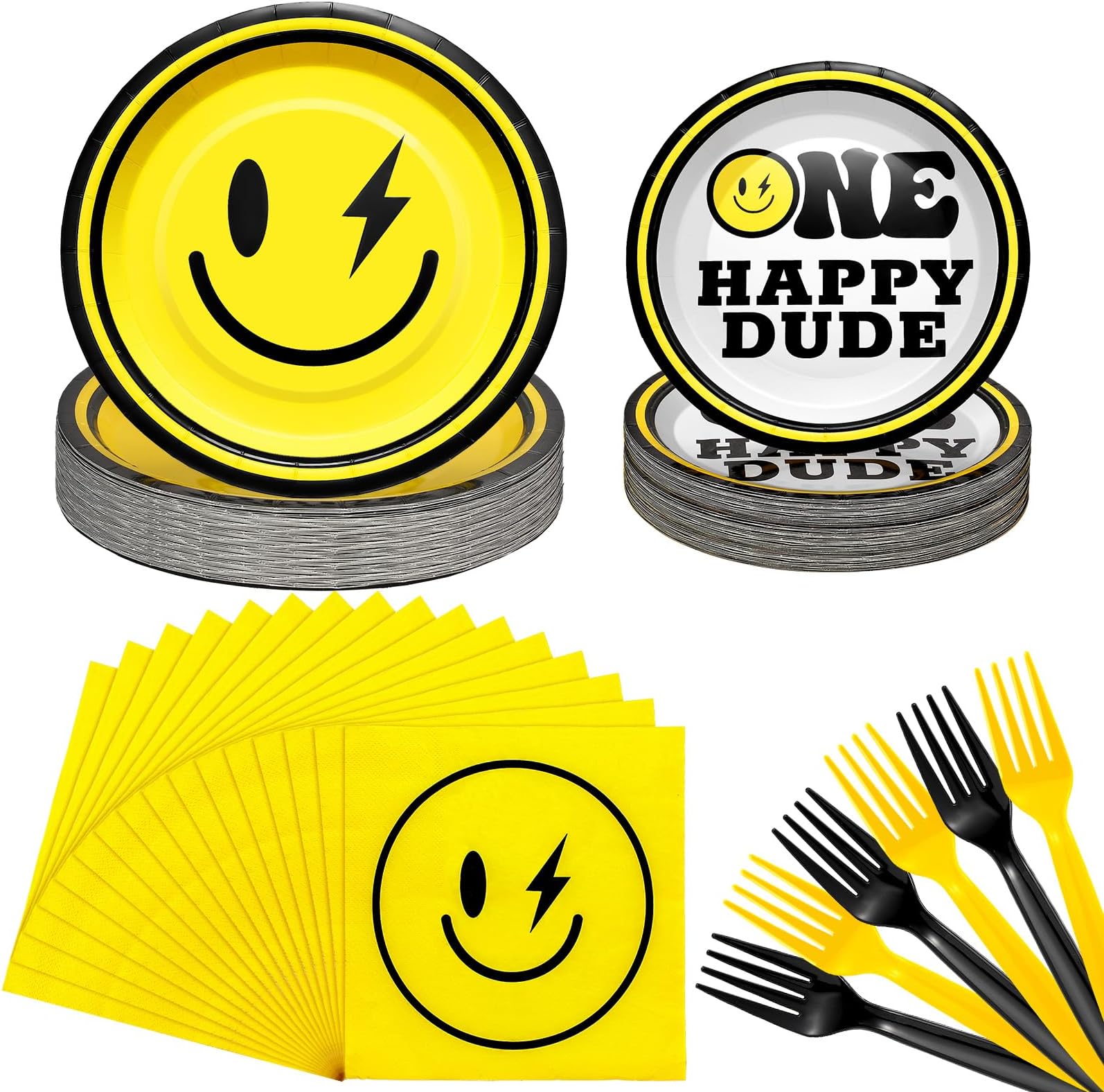 Amazon.com: Justforjoyful 48Pcs Smile Face Paper Plates Yellow Smile ...