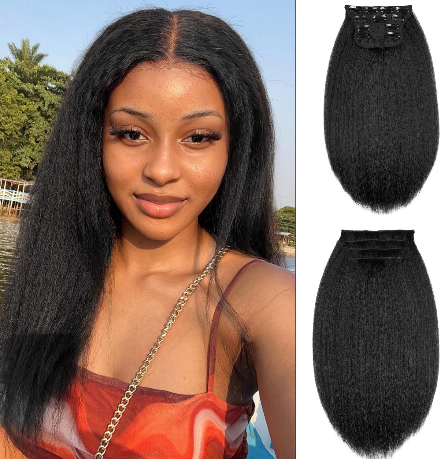Amazon.com : Quantum Love Kinky Straight Clips in Hair Extensions Full ...