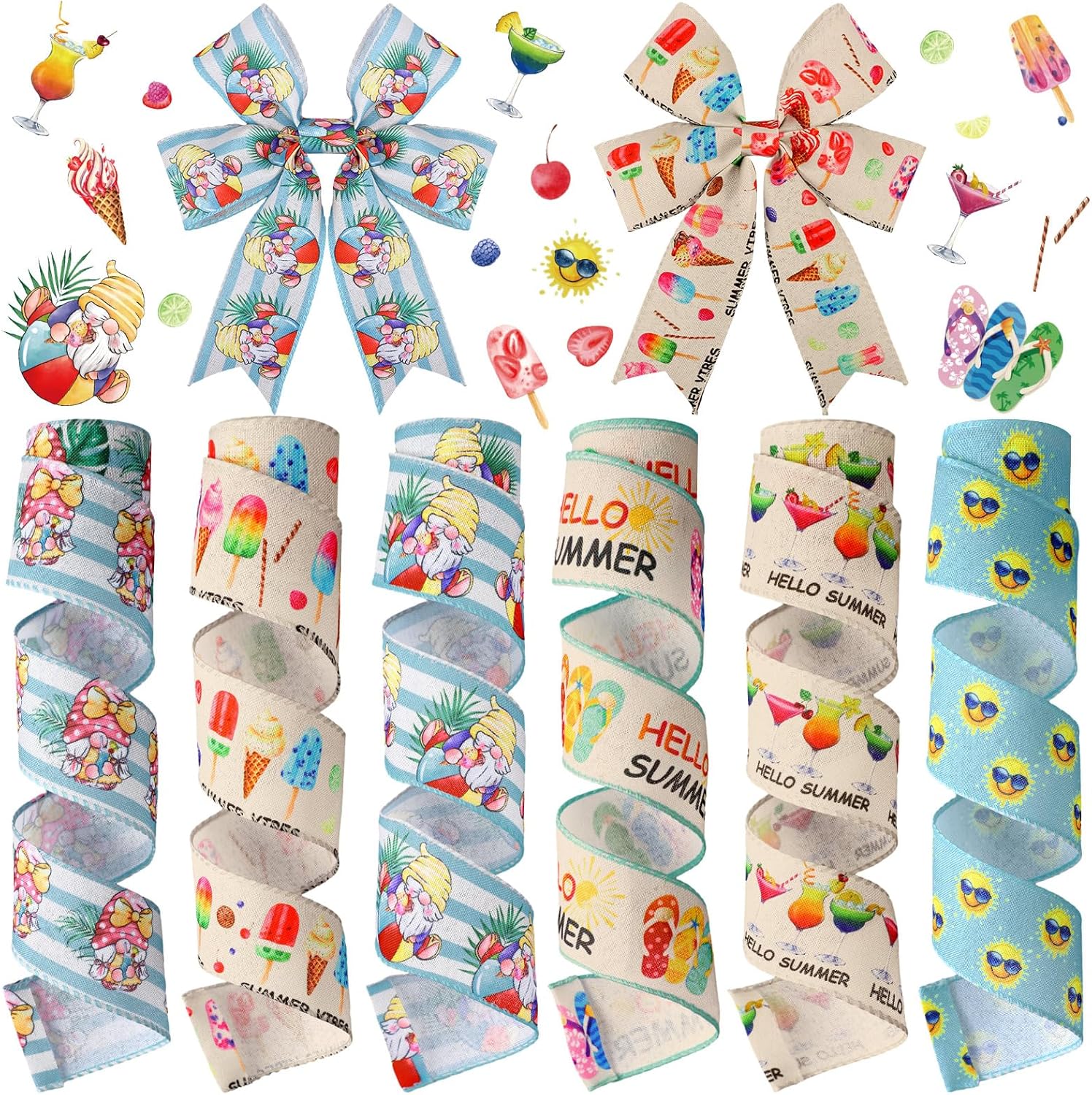 Amazon.com: Wavyknot 6 Rolls 30 Yards Summer Wired Ribbon Flip Flop ...