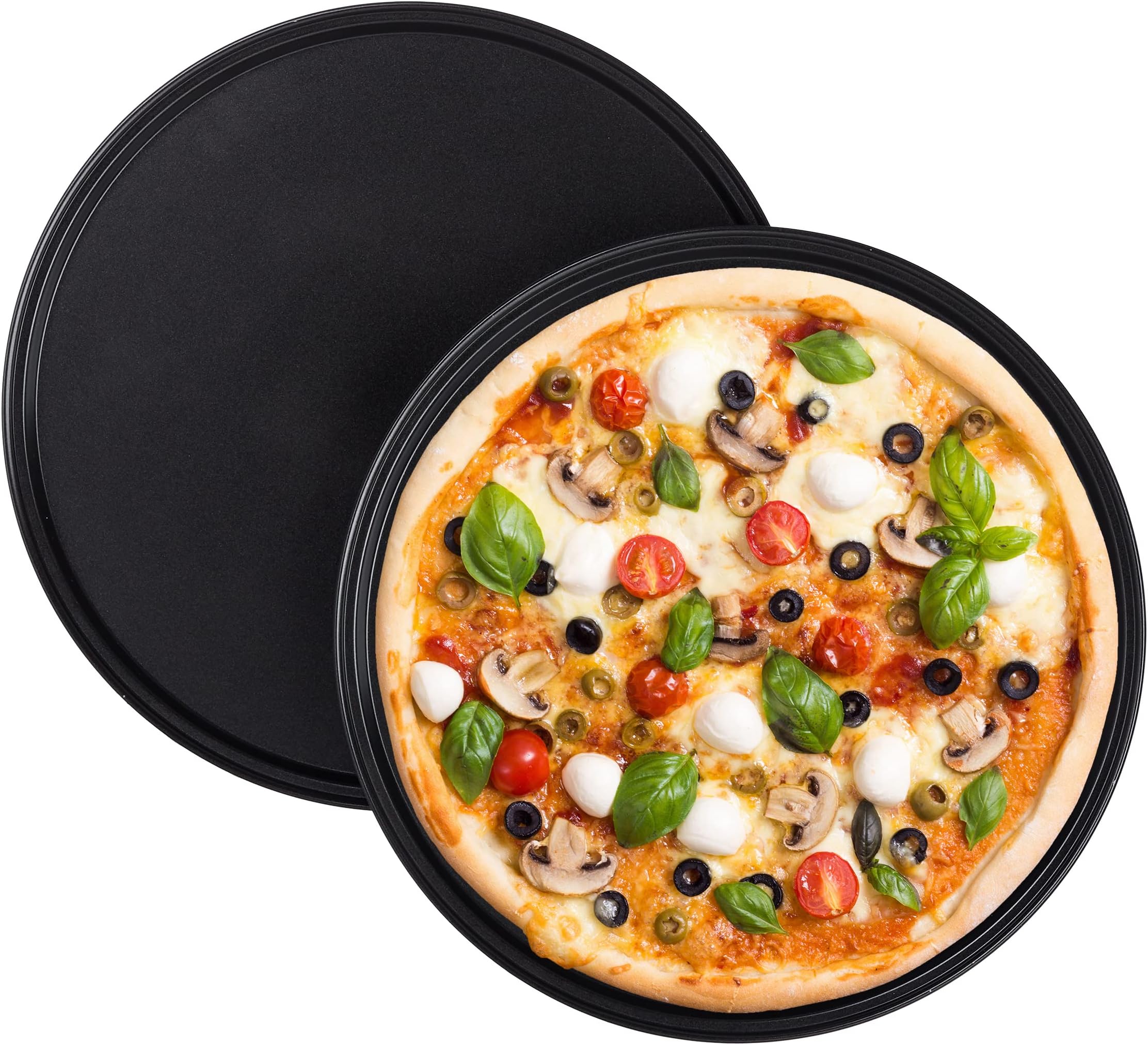 Relaxdays Plateau à pizza, lot de 2, rond, revêtement antiadhésif ...