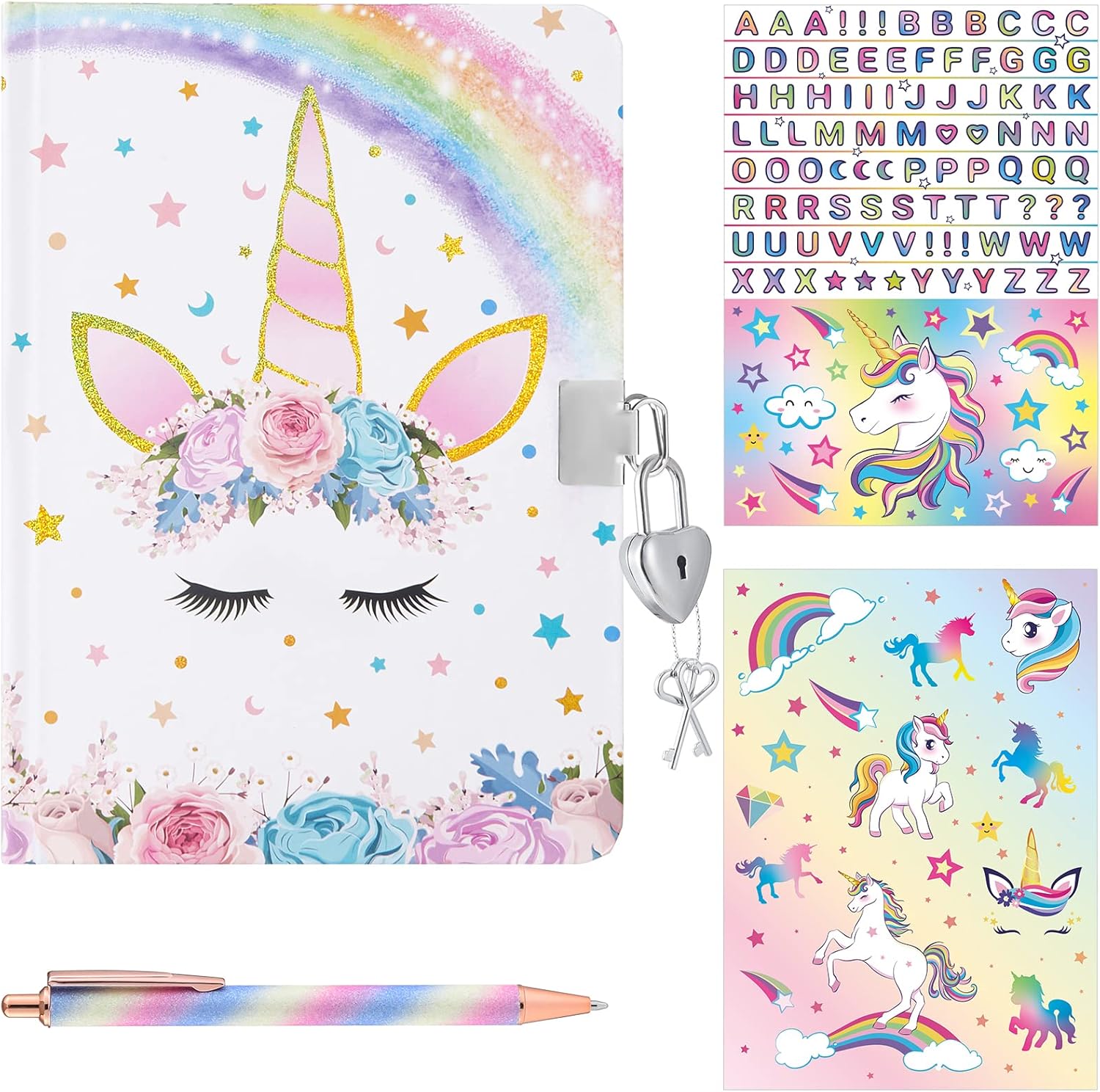 Magic Unicorn Journal Set - Glitter Diary Gift for Girls Kids School ...