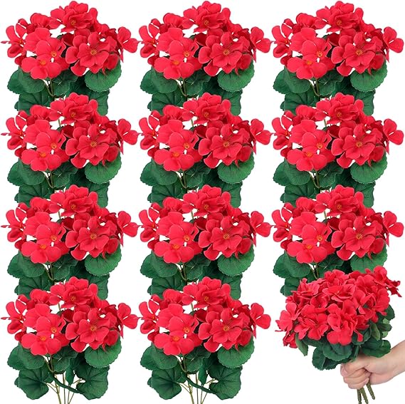 Amazon.com: Maysing 12 Pcs 10.2 Inch Artificial Geranium Flowers Silk ...