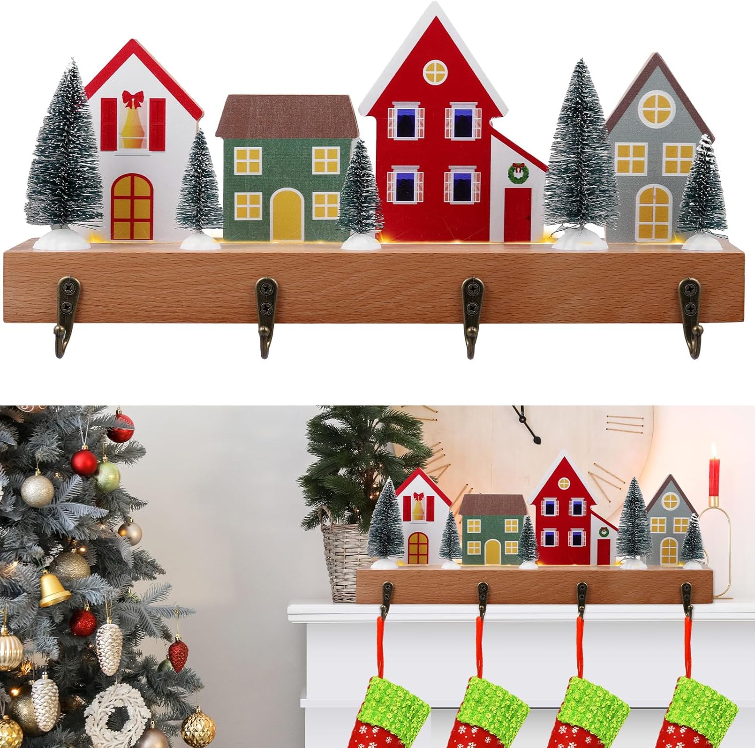 Amazon.com: Zhengmy Christmas Village House Stocking Holders Lighted ...