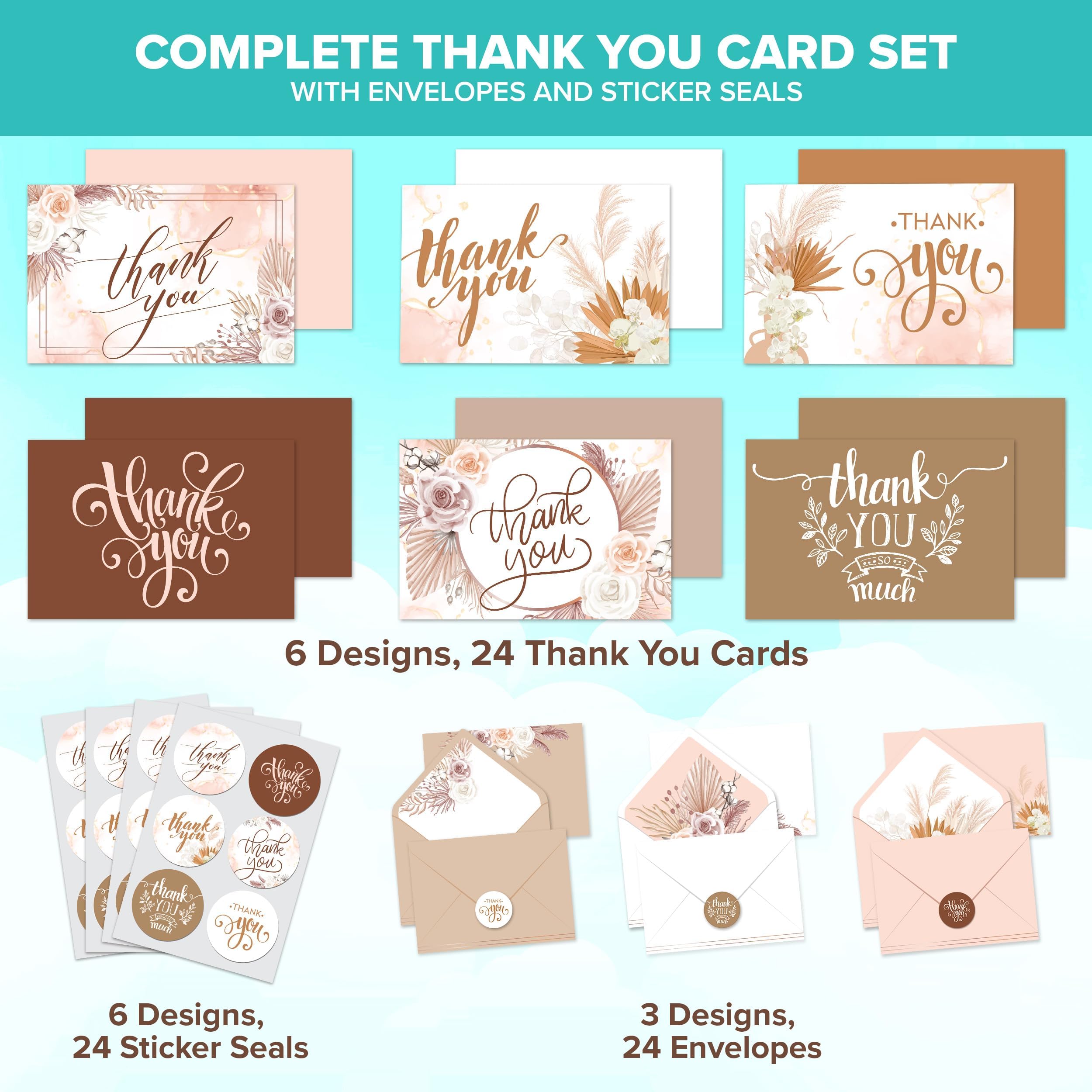 Snapklik.com : Decorably 24 Pack 6x4in Boho Thank You Cards