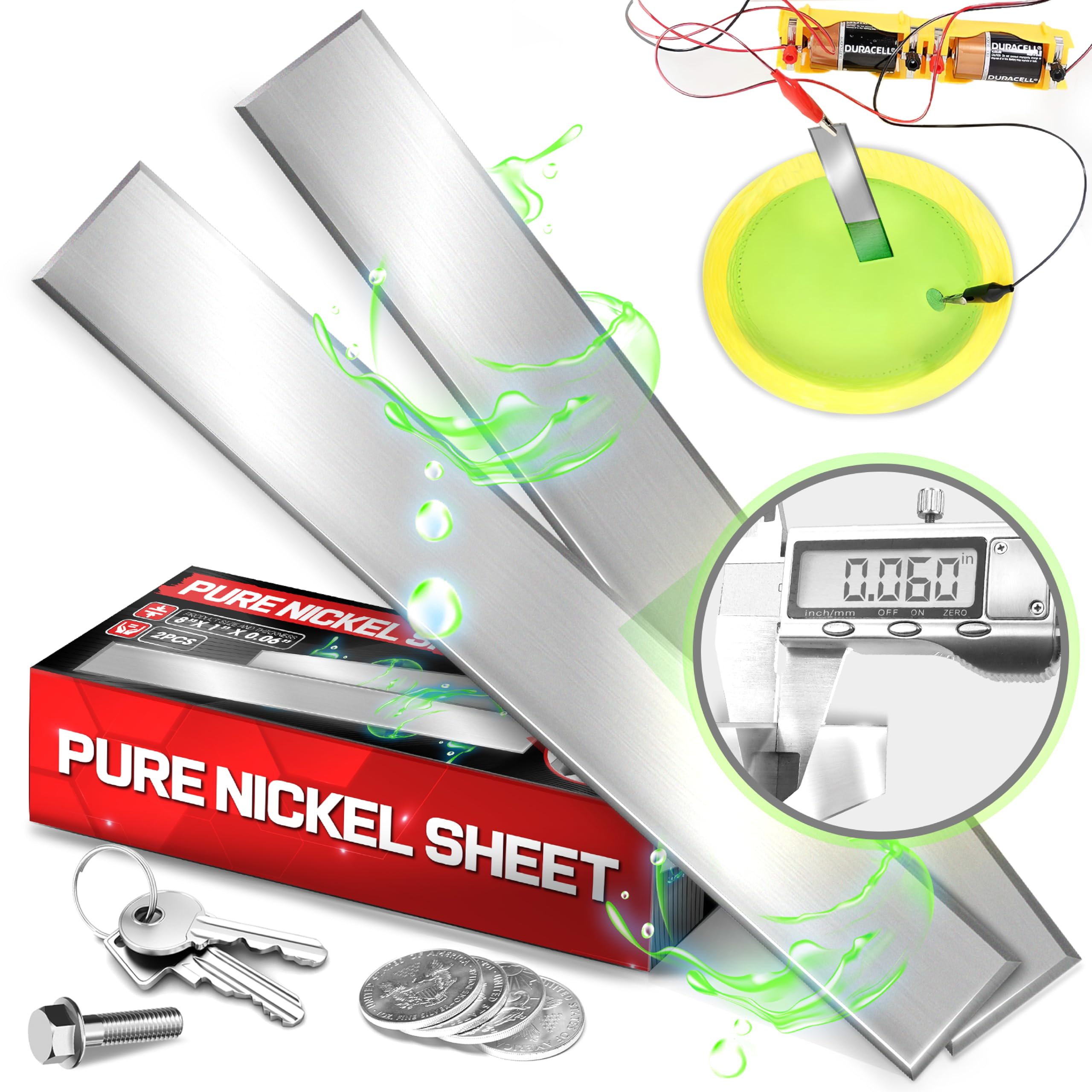 Amazon.com: [0.06”/1.5mm Thickness] 2 Pack 8 Inch Pure Nickel Sheet 99 ...