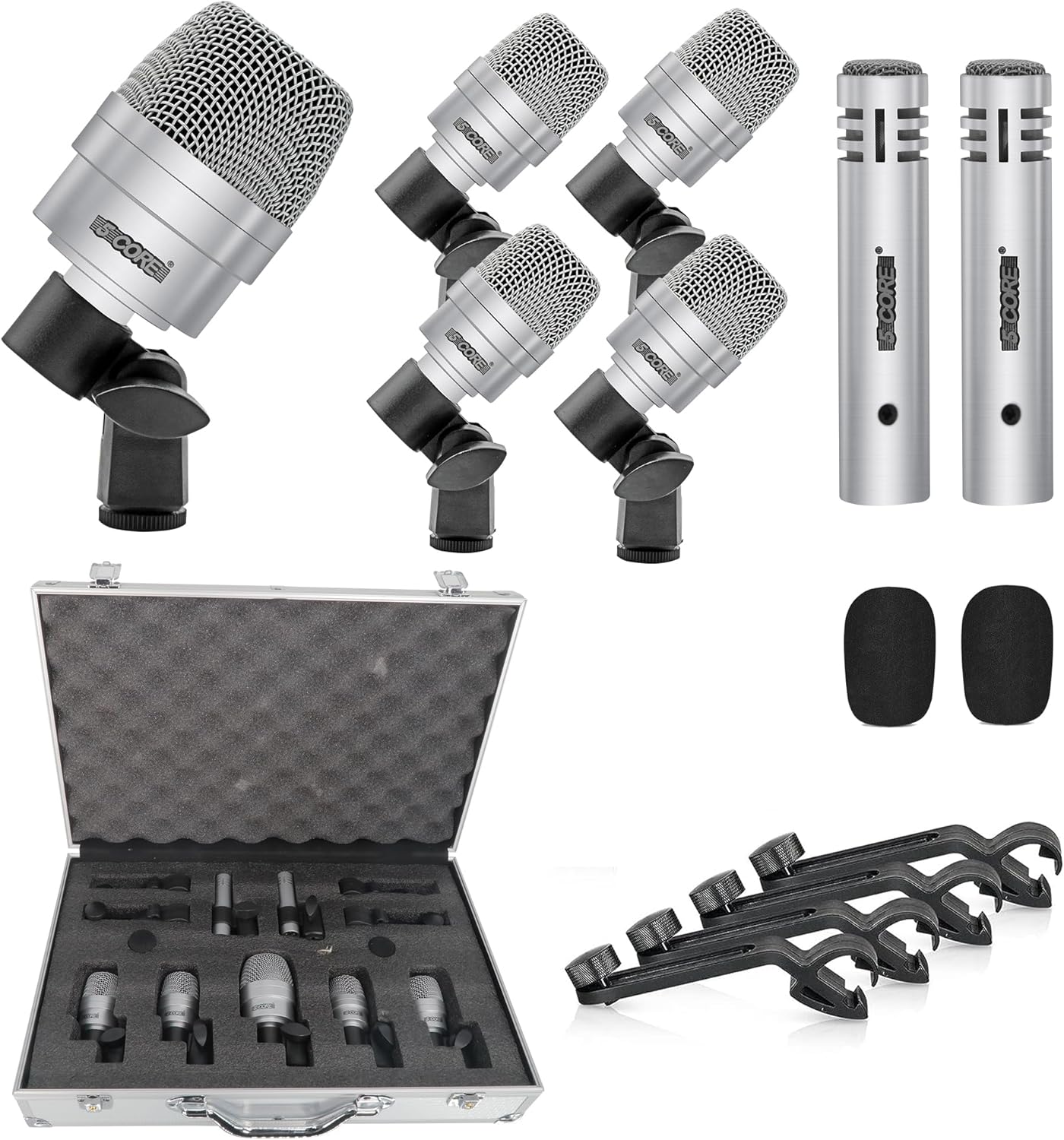 Amazon.com: 5 CORE Drum Microphone Kit 7 Piece All Metal Drummer Mics ...