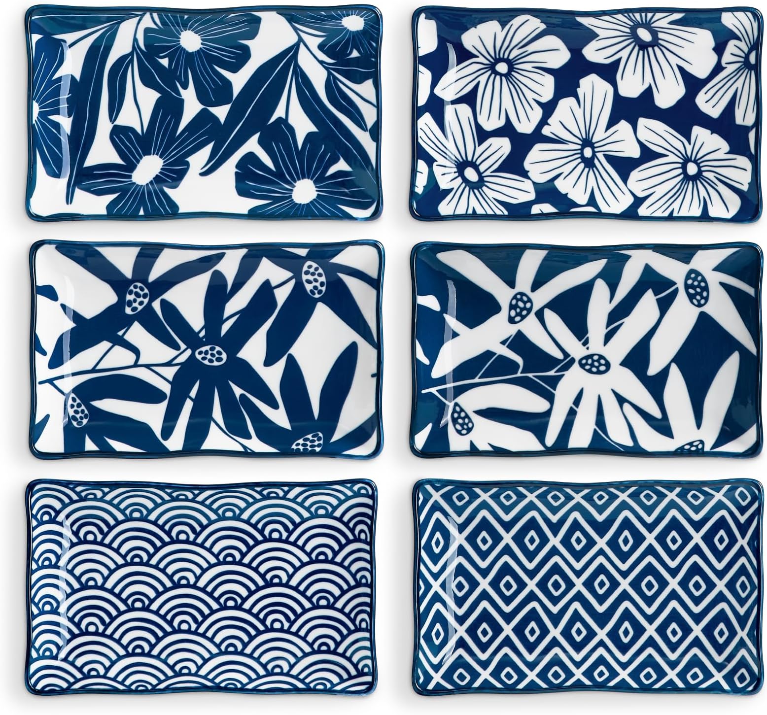 Amazon.com | Hushee 8 Pcs Blue and White Ceramic Plates 8.3 x 5 ...