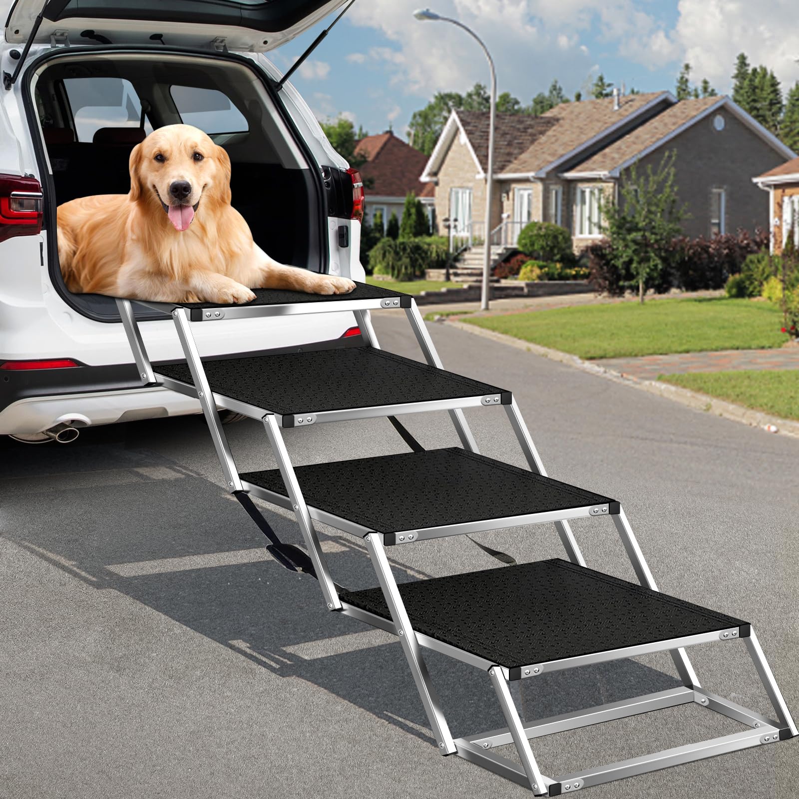 Wormutong Extra Wide Dog Car Stairs for Large Dogs,Lightweight Aluminum ...