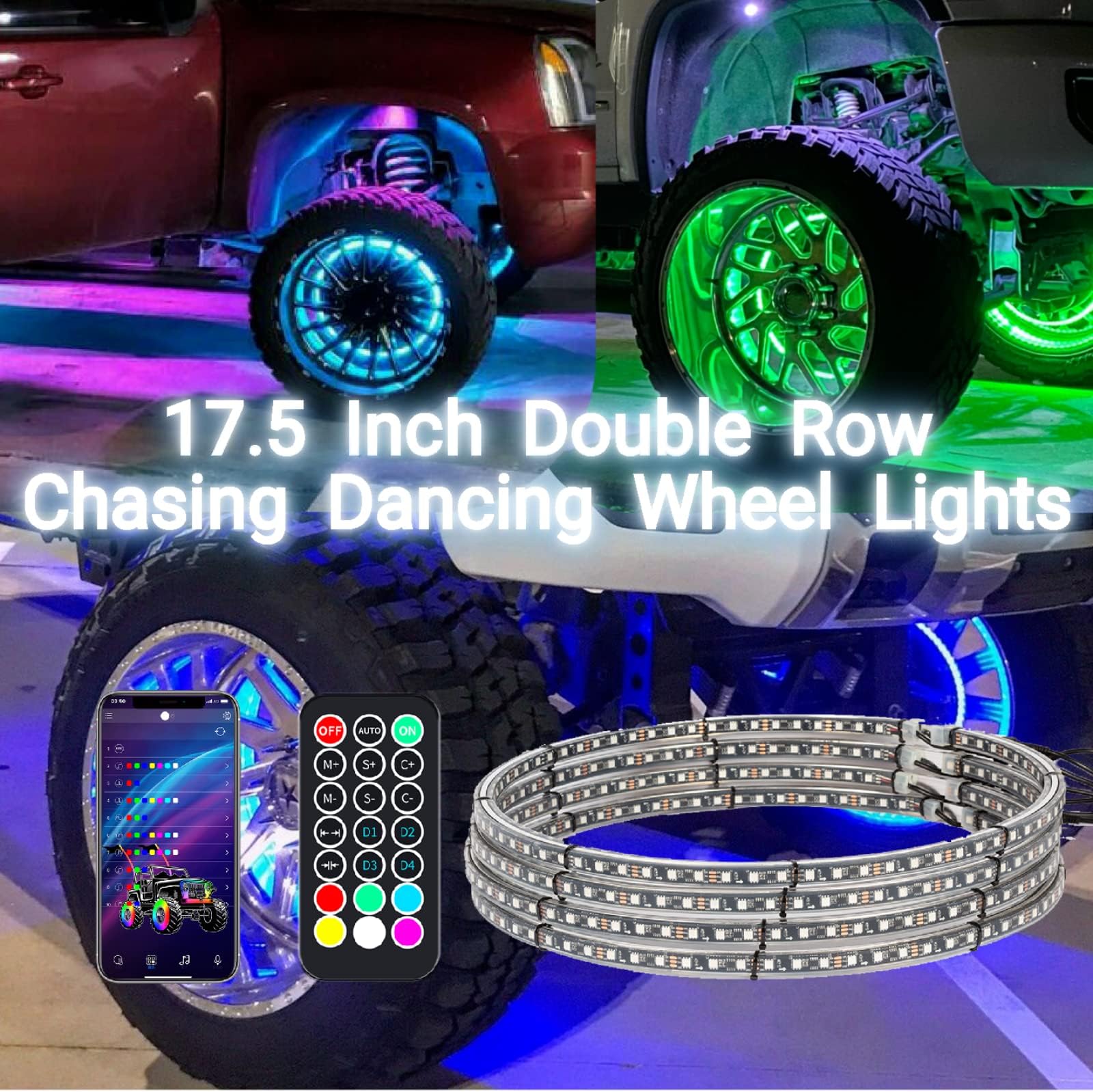 Amazon.com: 17.5" Quad Row Brightest LED Wheel Rim Lights High Lumens ...