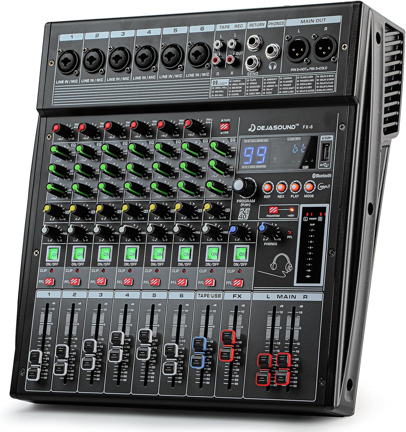 Amazon.com: 6-Channel Professional Audio Mixer, FX-6usb Mixing Console ...
