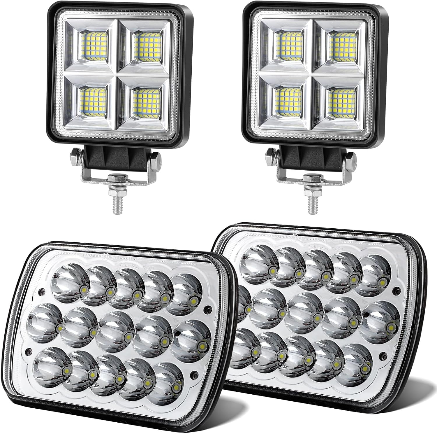 Amazon.com: Partsam 2PCS Rectangle H6054 LED Headlights + 4.2 Inch ...