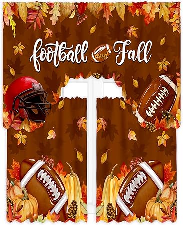 Amazon.com: Frienda Autumn Kitchen Curtain Window Valances Set Football ...